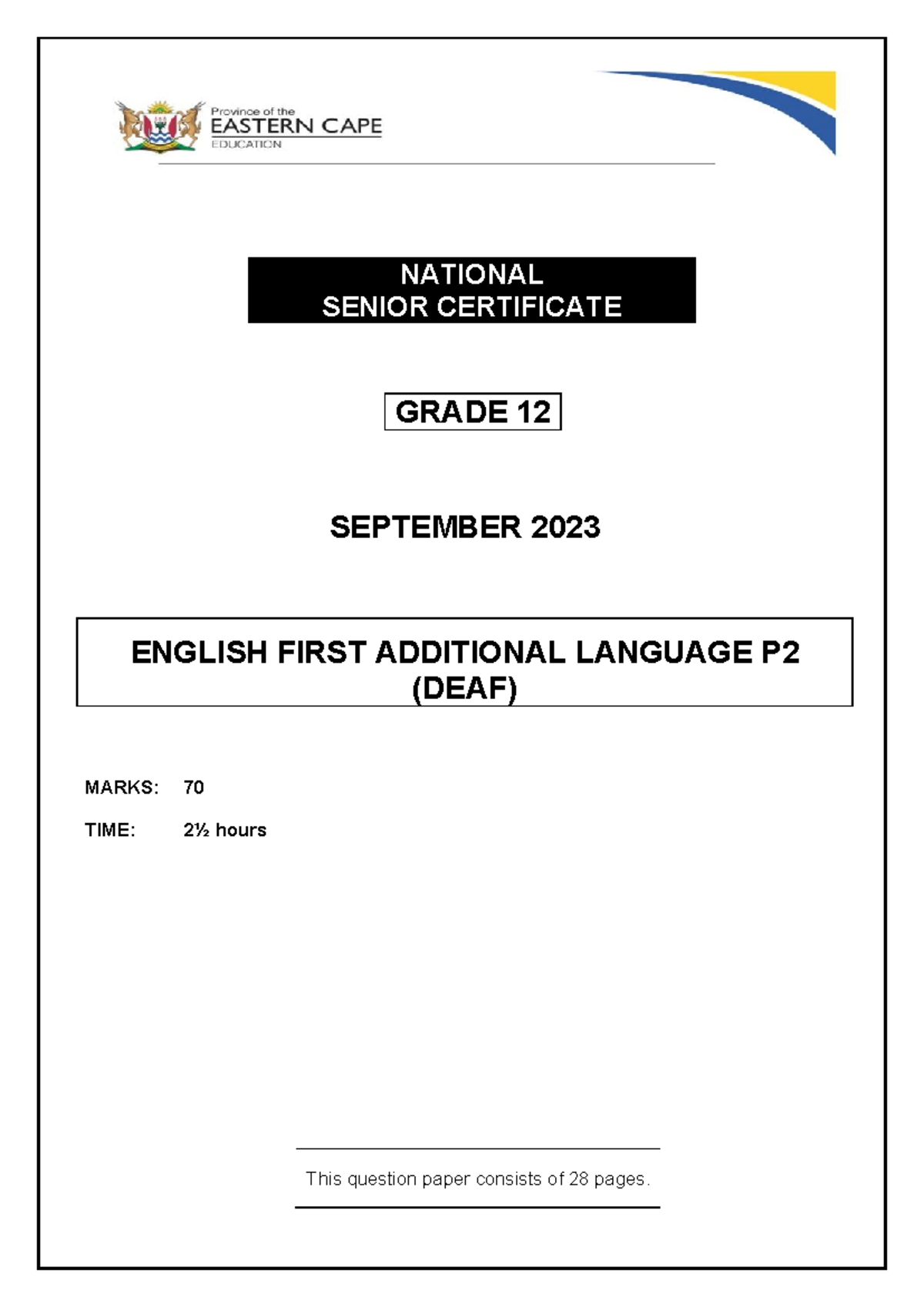 English FAL P2 GR12 QP SEPT 2023 Deaf - NATIONAL SENIOR CERTIFICATE ...