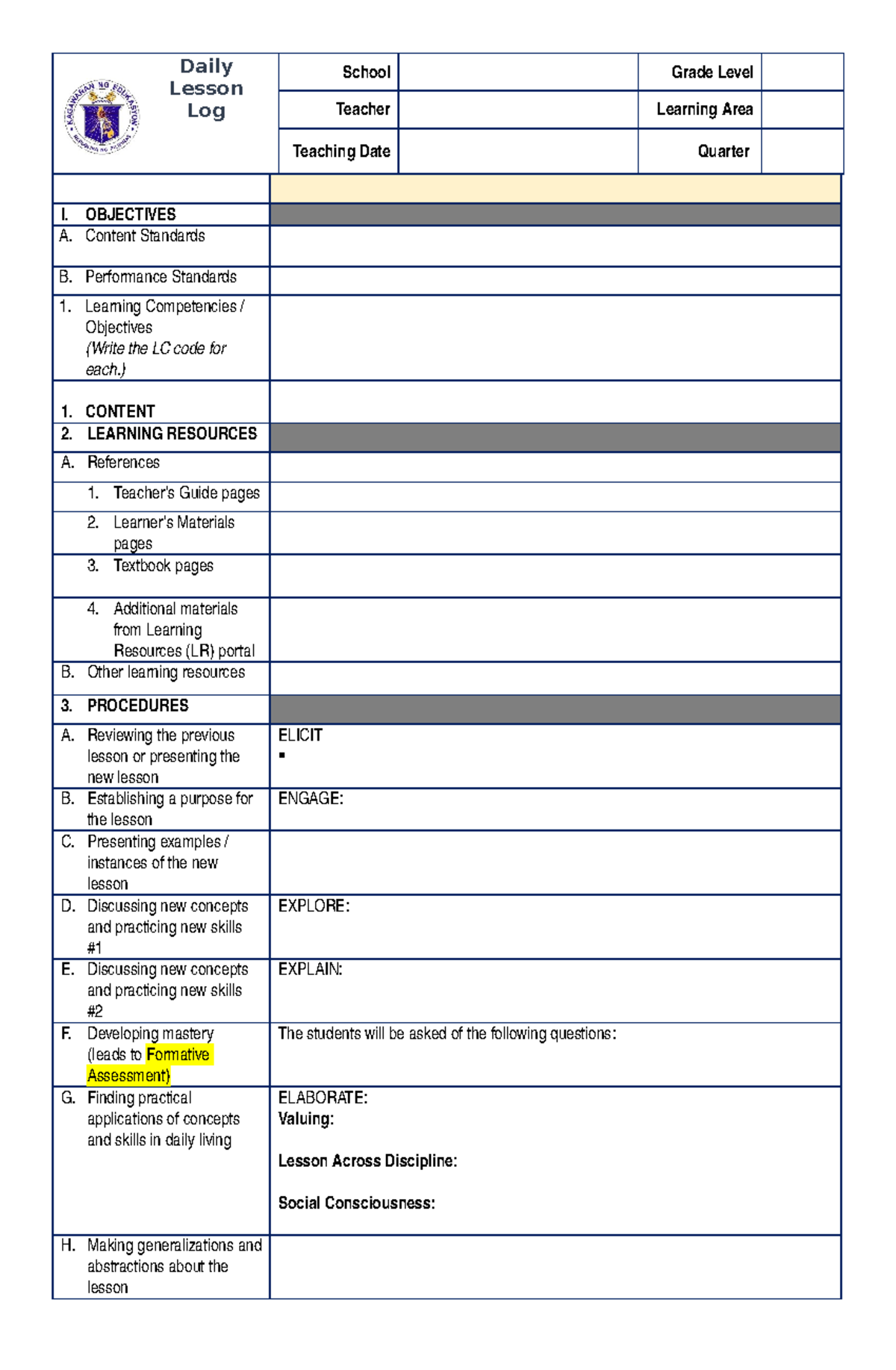 Lesson plan DepEd and Other Schools Format - School Grade Level Teacher ...