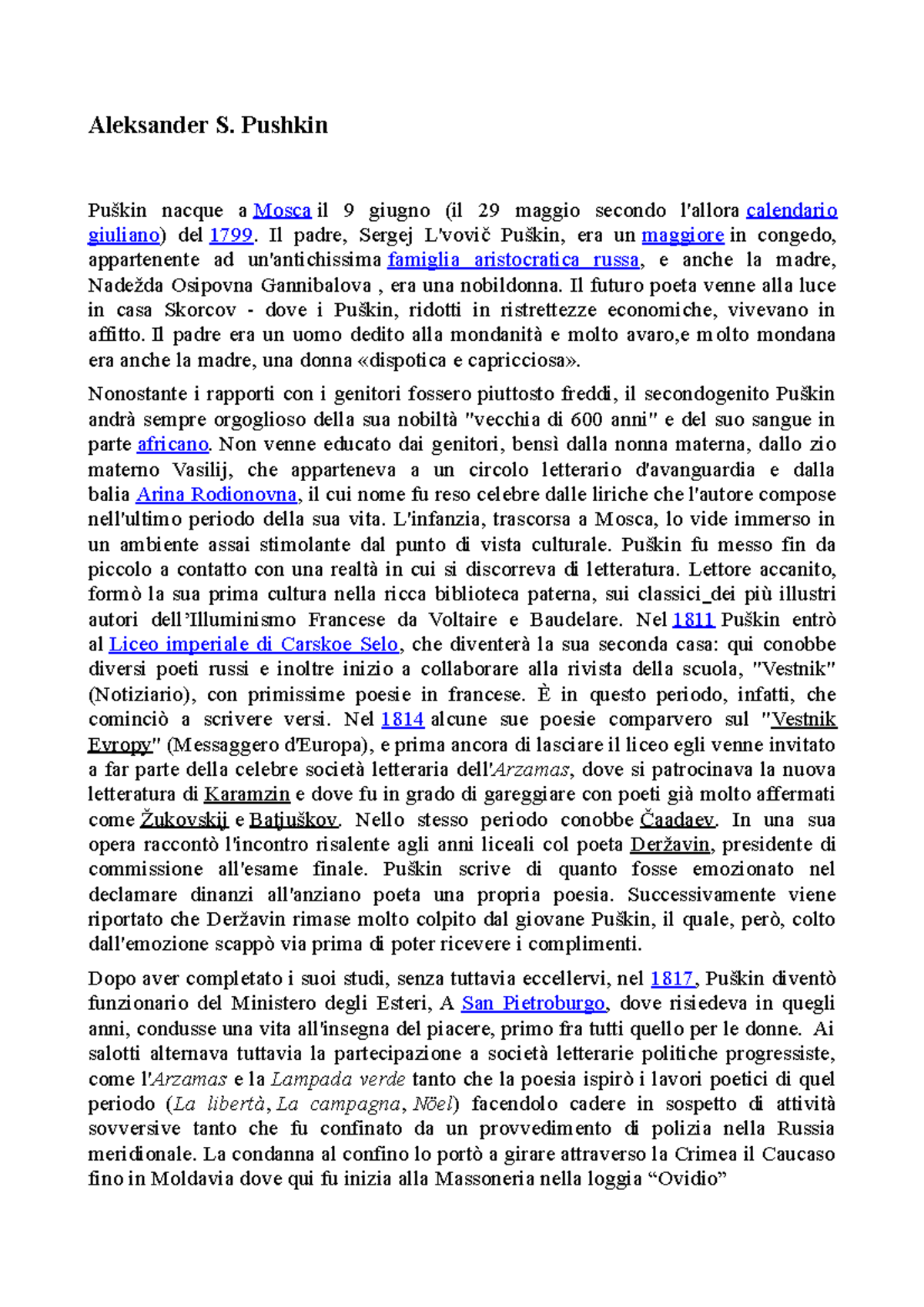Aleksander S. Pushkin - Aleksander S. Pushkin Puškin nacque a Mosca il ...