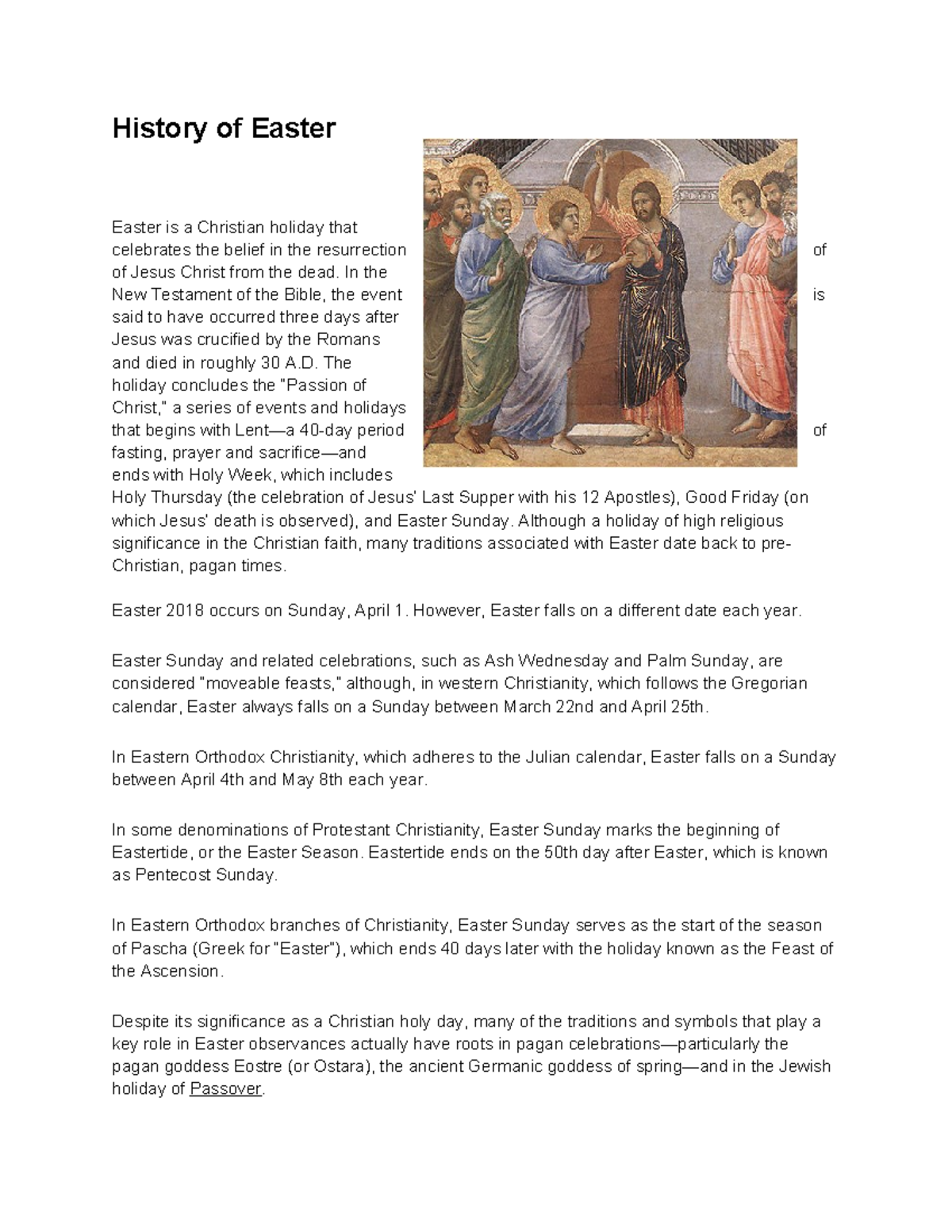 Historyof Easter-1 - Worksheet for students - History of Easter Easter ...