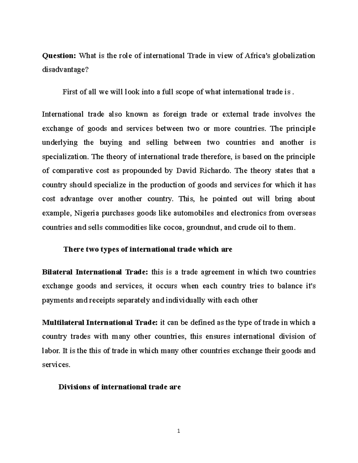 Eco 102 assignment - International Trade: benefits and disadvantages ...