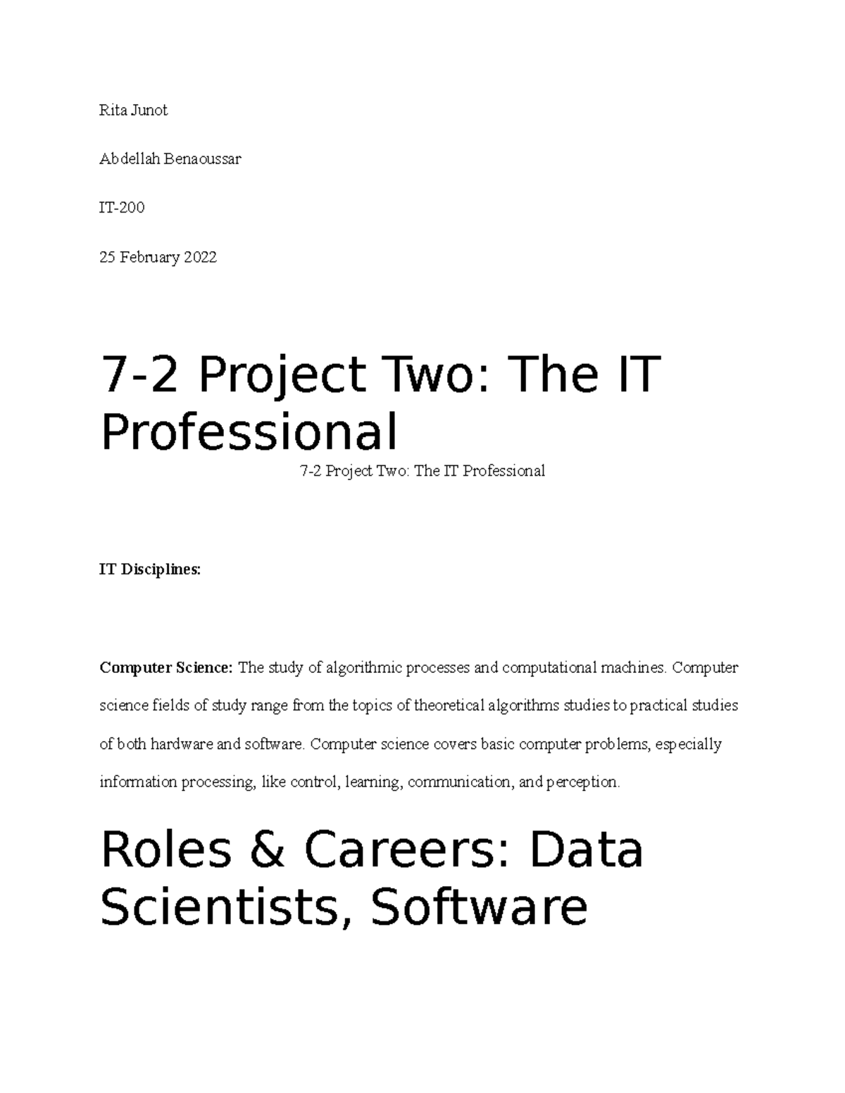 7-2 Project Two The IT Professional - Rita Junot Abdellah Benaoussar IT ...