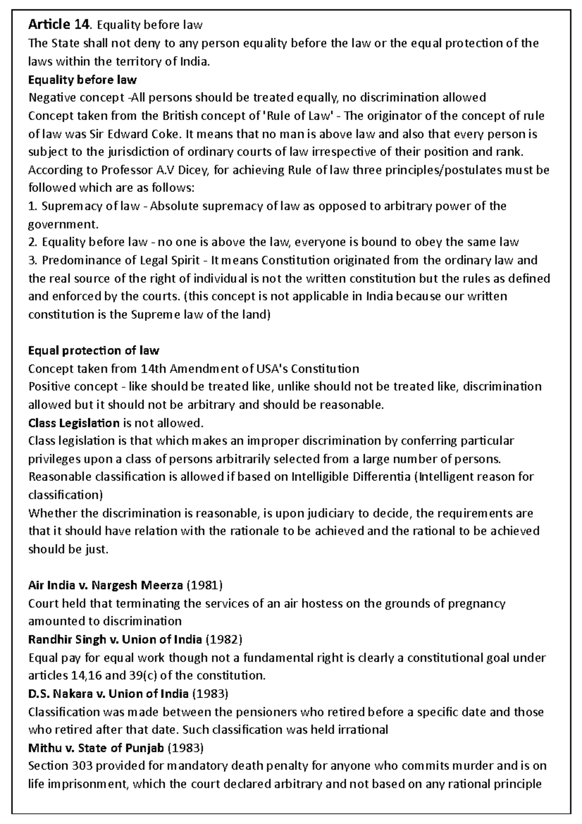 Article 14, 16 - Article 14. Equality before law The State shall not ...
