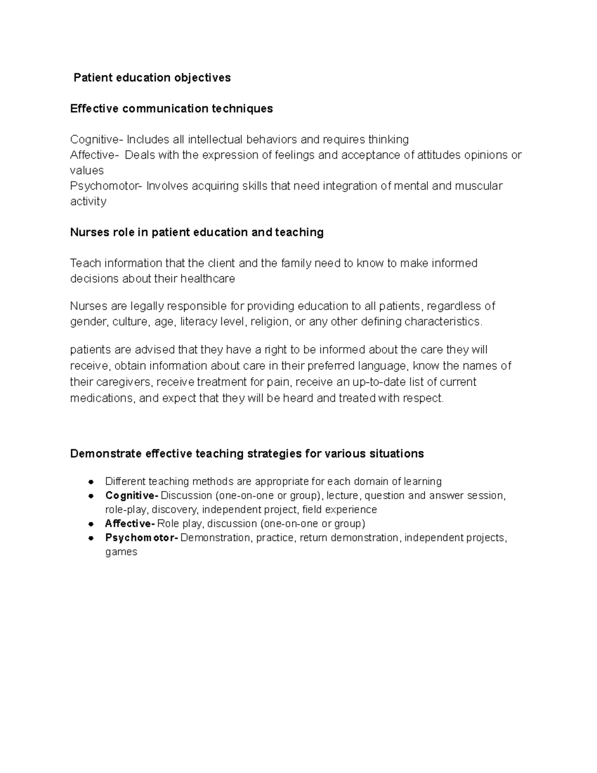 Patient education objectives - Patient education objectives Effective ...