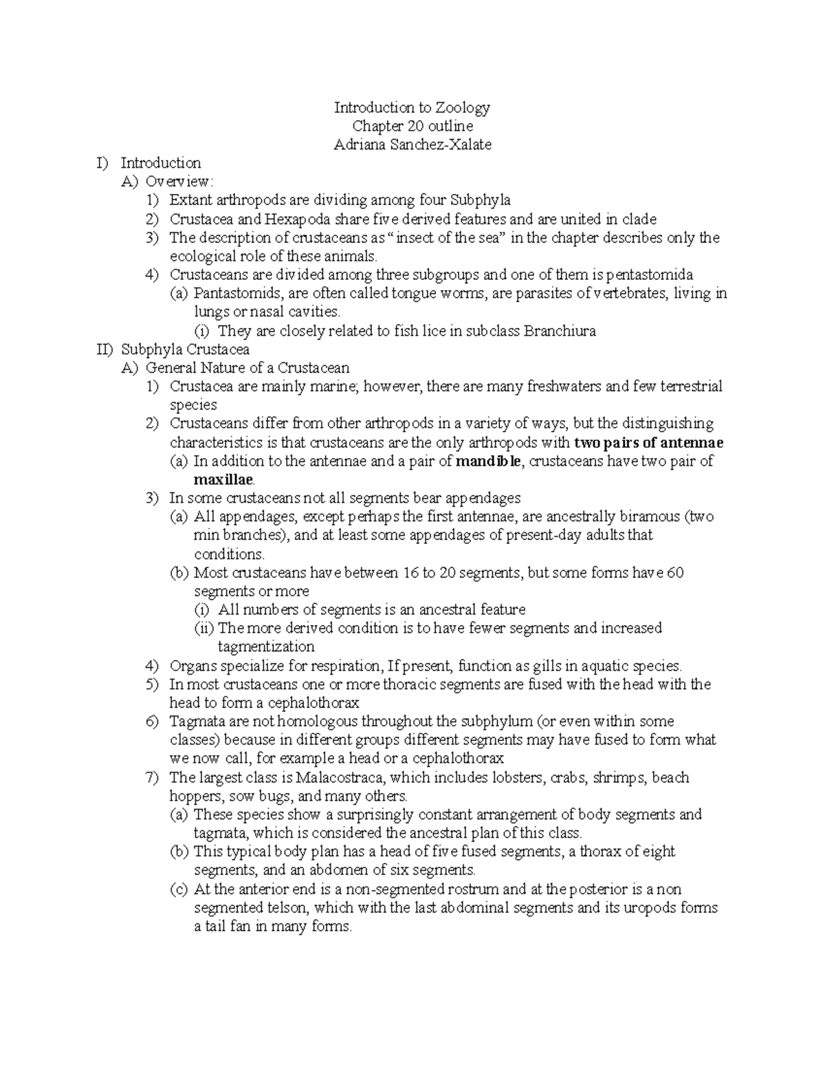 Introduction to Zoology Chapter 20 Outline - Studocu