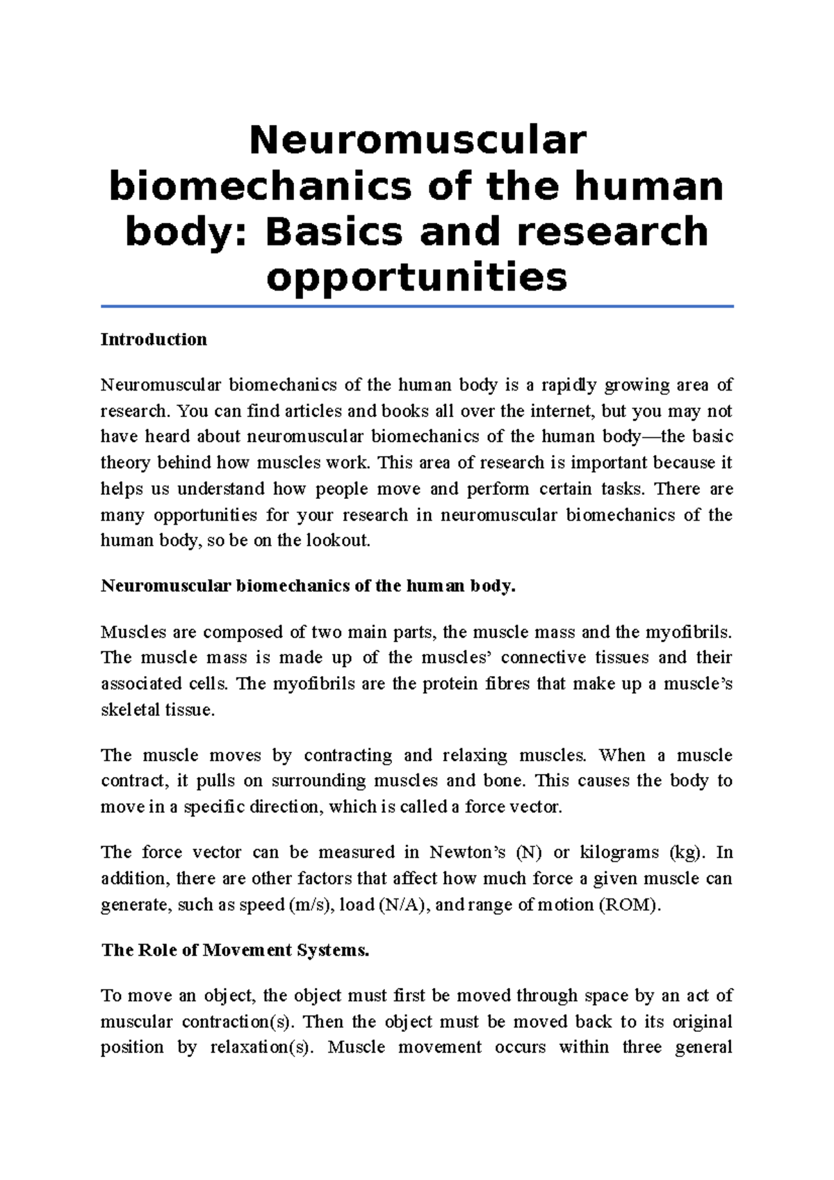 Neuromuscular biomechanics of the human body Basics and research ...
