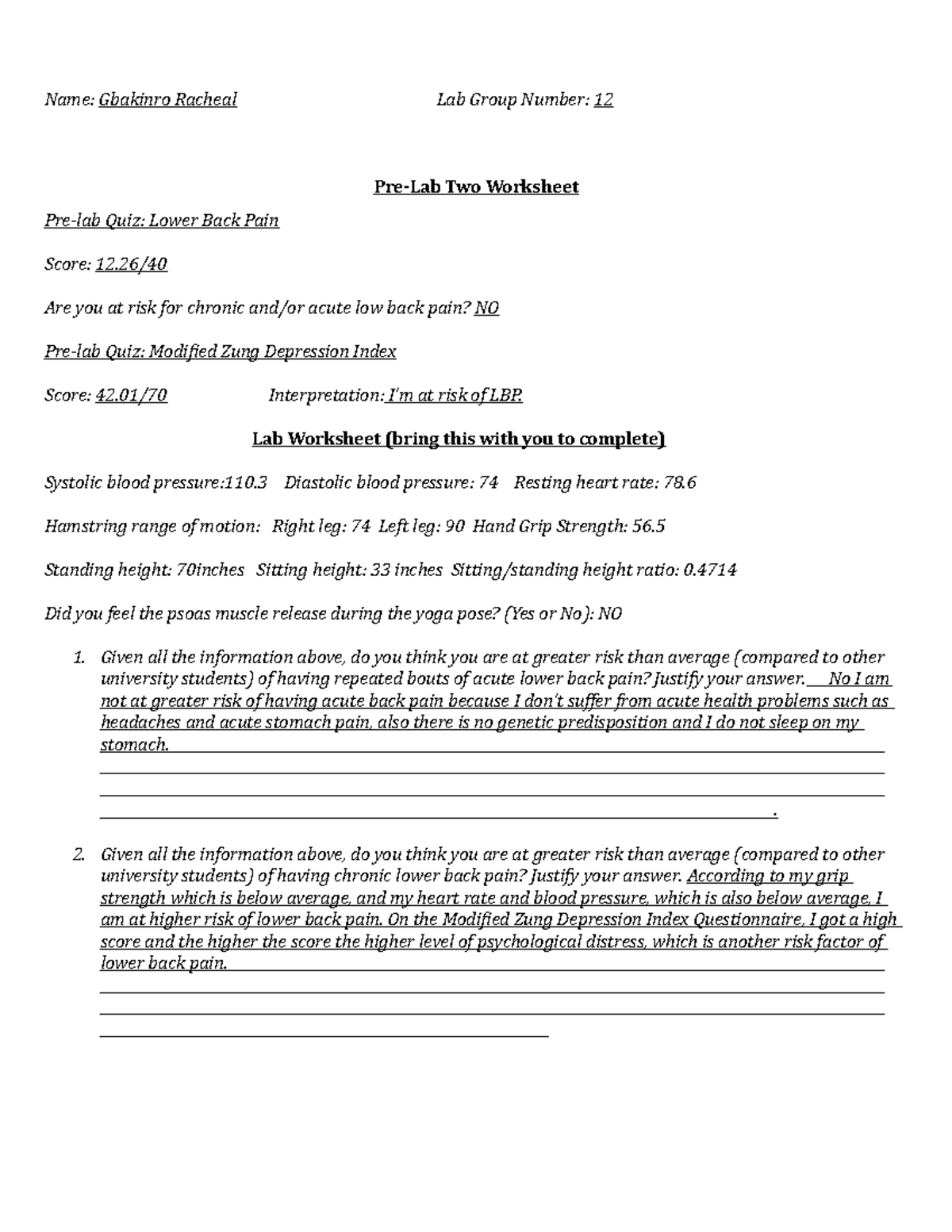 Pre-Lab Two Worksheet (1) - Name: Gbakinro Racheal Lab Group Number: 12 ...