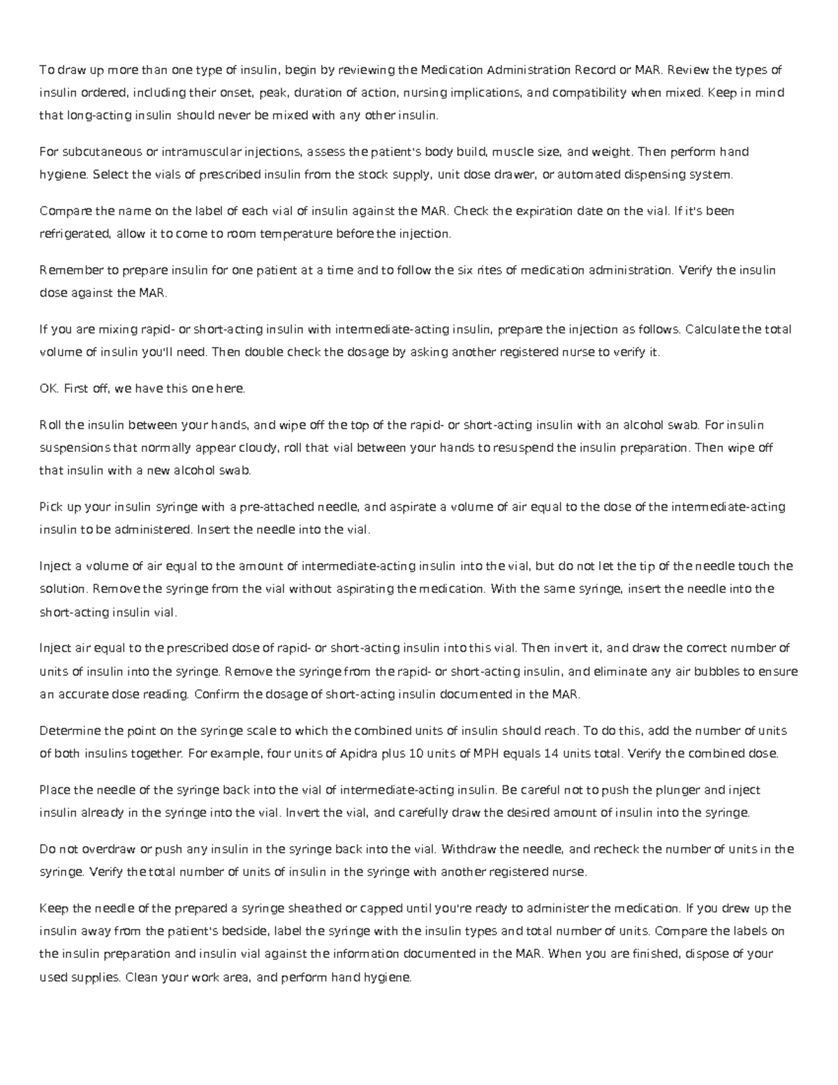 Drawing up more than one insulin - To draw up more than one type of ...