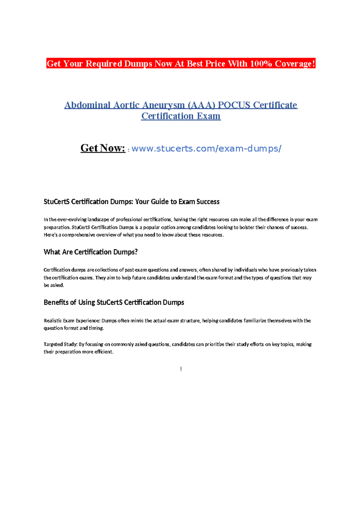 Abdominal Aortic Aneurysm (AAA) Pocus Certificate Certification Exam ...