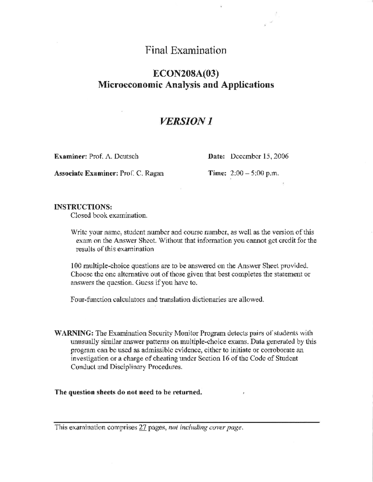 Econ 208 final December 06 - Econ 208 - Studocu