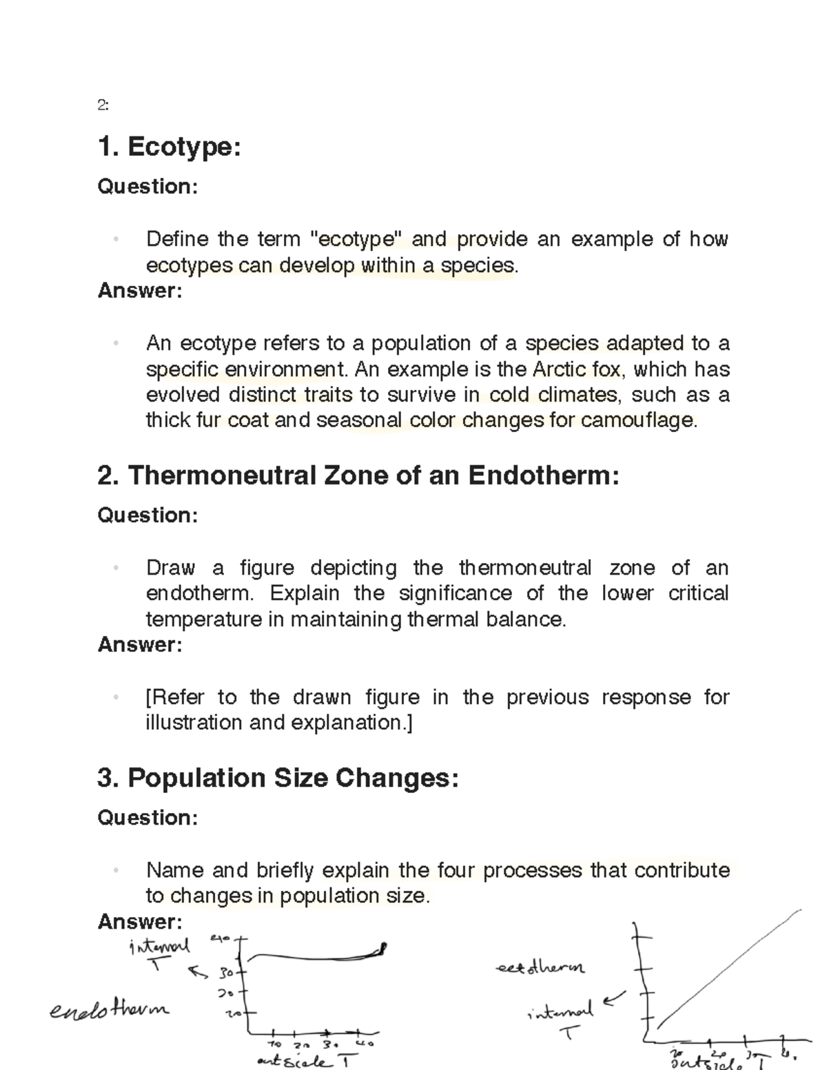 Bio 2482 question - Assignment - 2: 1. Ecotype: Question: - Define the ...