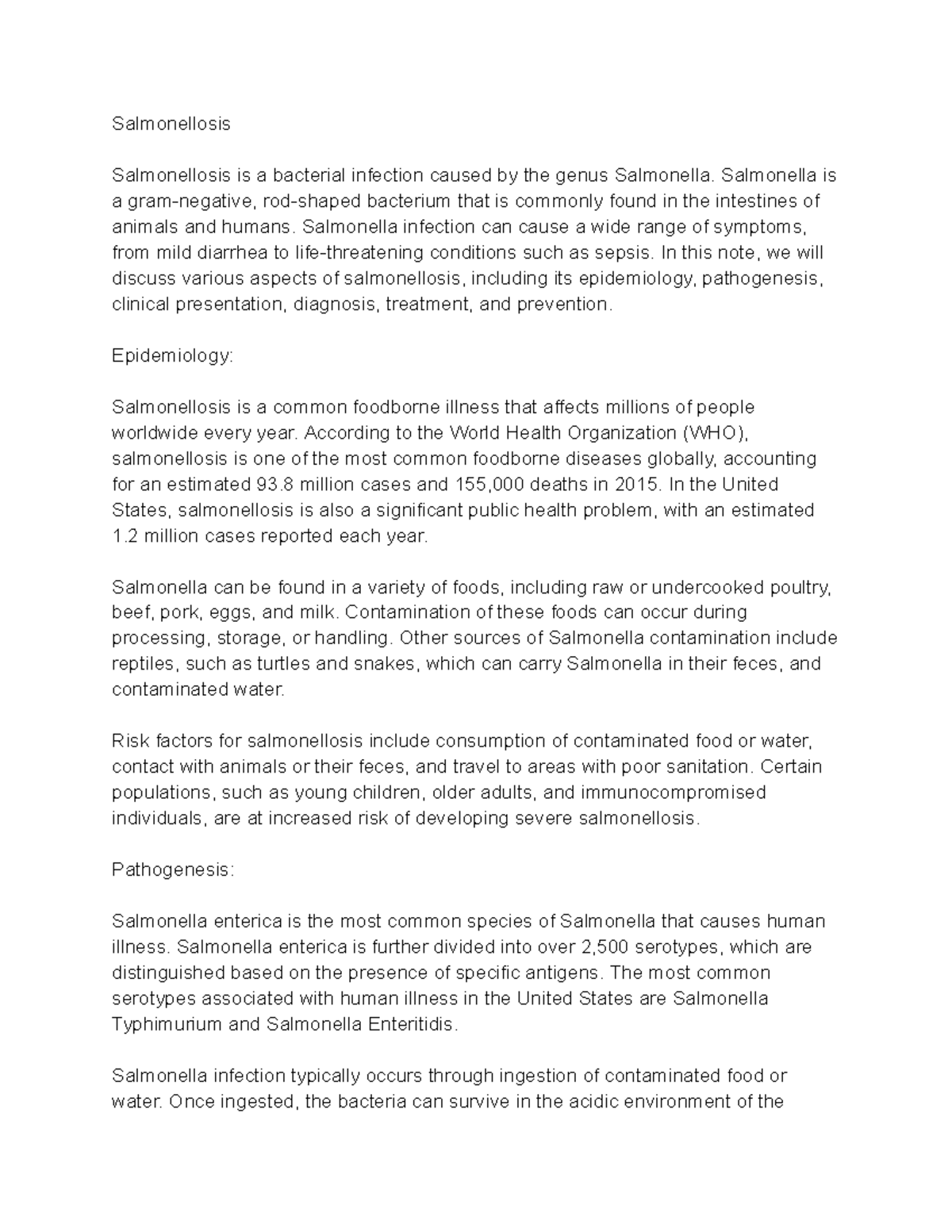 Salmonellosis - Salmonellosis Salmonellosis is a bacterial infection ...