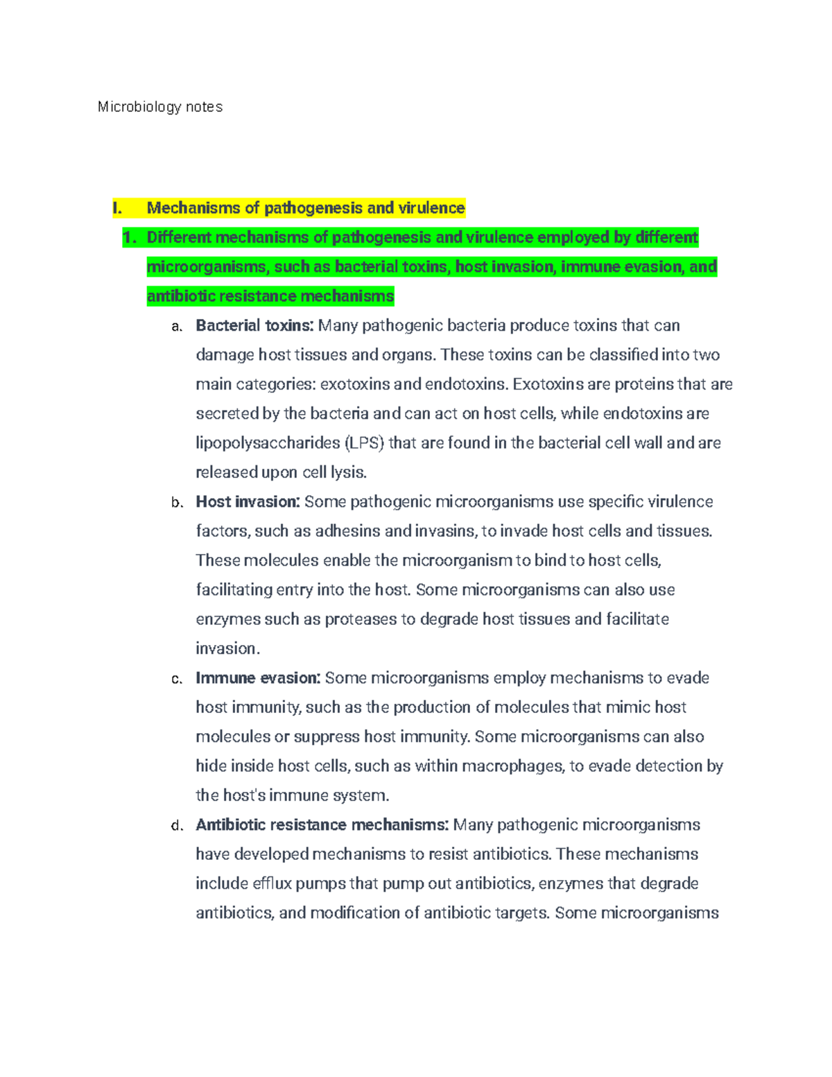 Microbiology notes 15 - Microbiology notes I. Mechanisms of ...