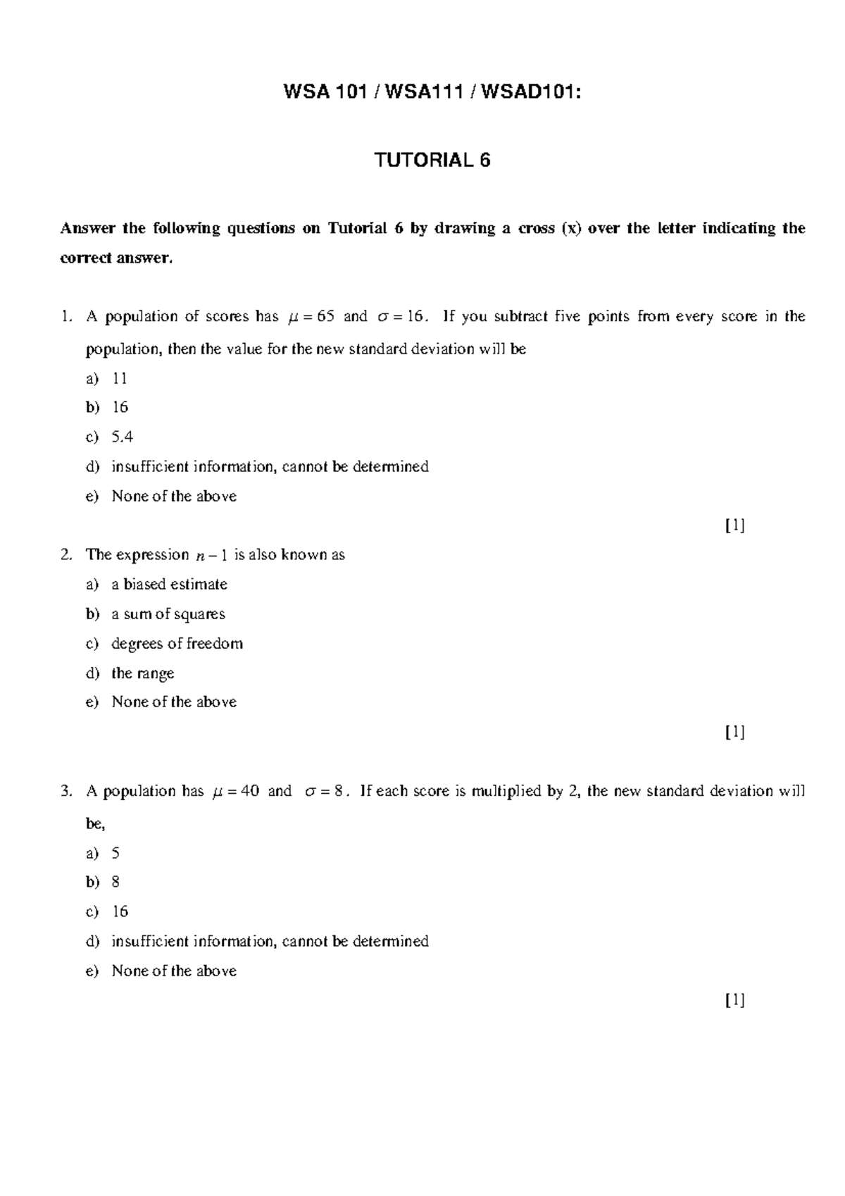 Tutorial 6- 2018 - WSA 101 / WSA111 / WSAD101: TUTORIAL 6 Answer the ...