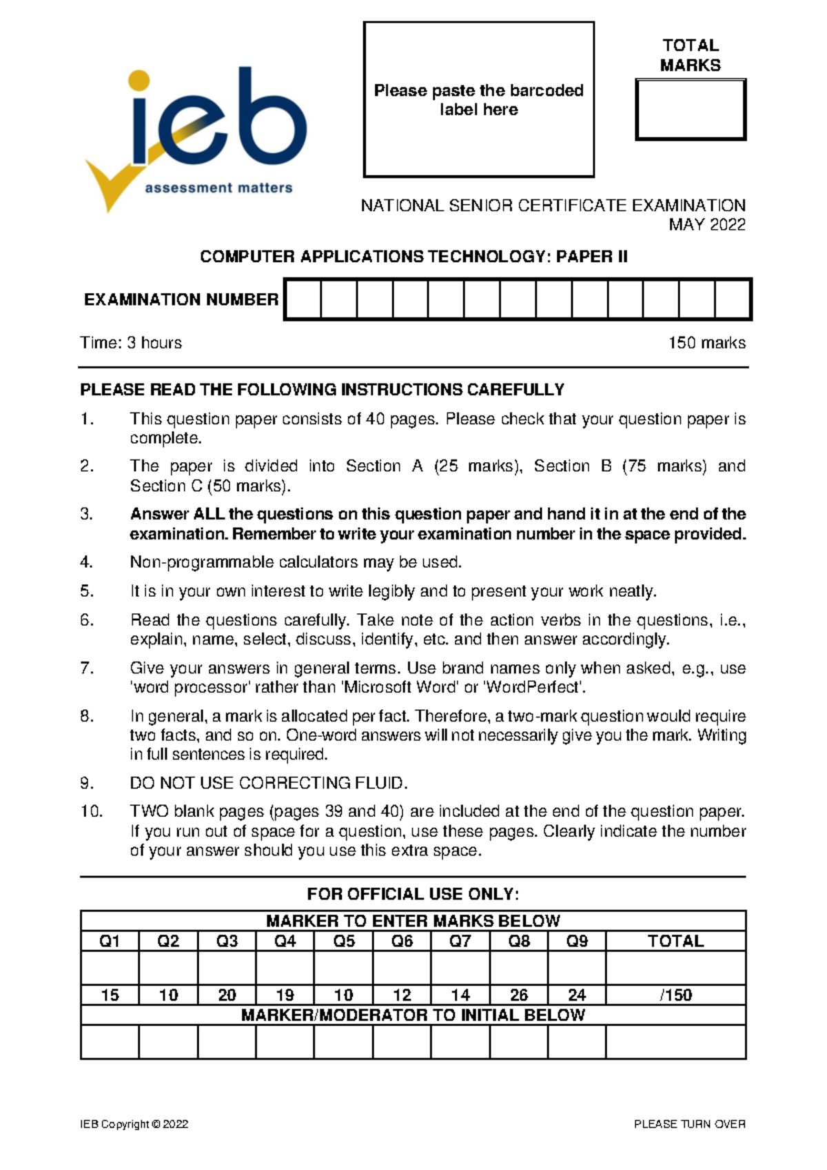 Computer Applications Technology P2 - IEB Copyright © 202 2 PLEASE TURN ...