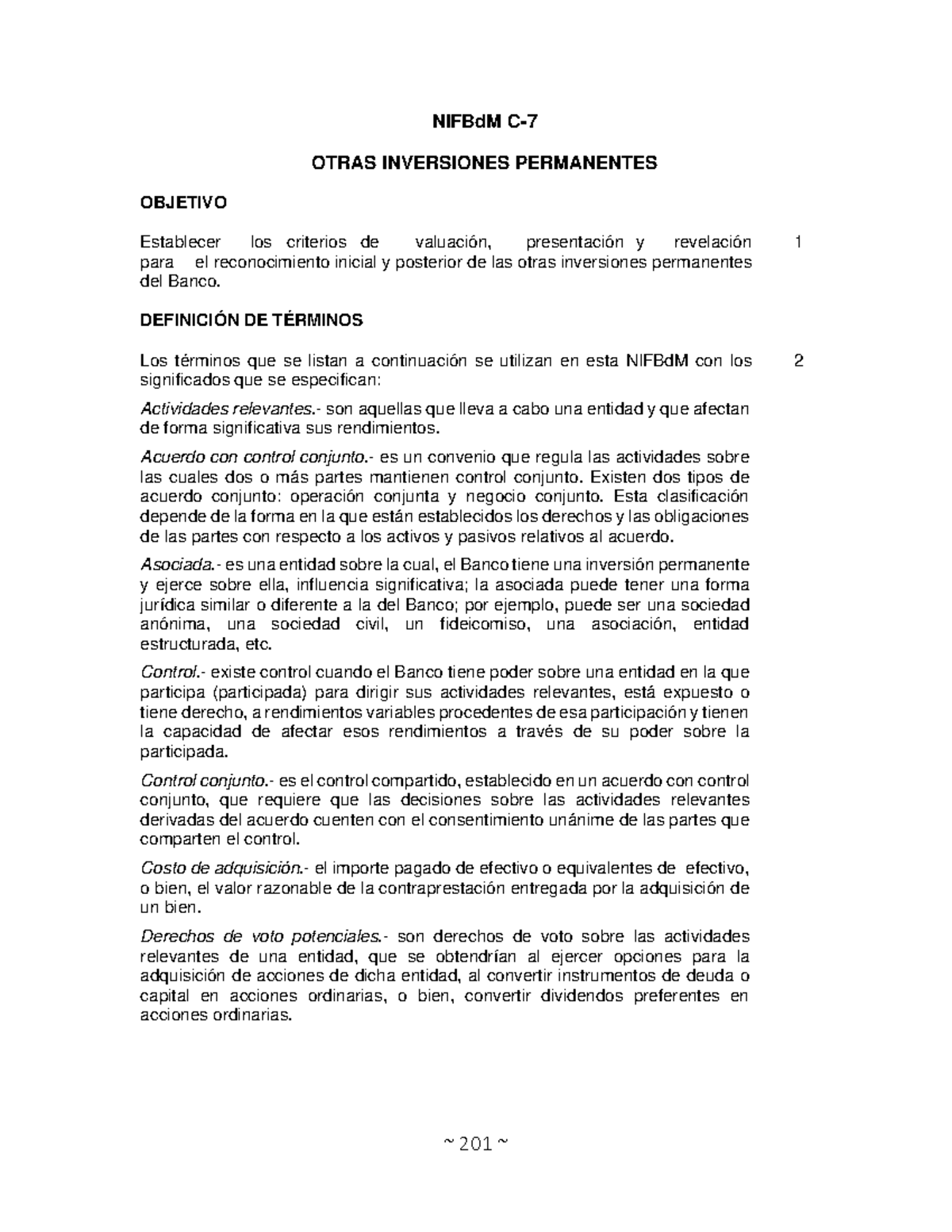 NIFBd M C-7 Otras inversiones permanentes - NIFBdM C- OTRAS INVERSIONES ...
