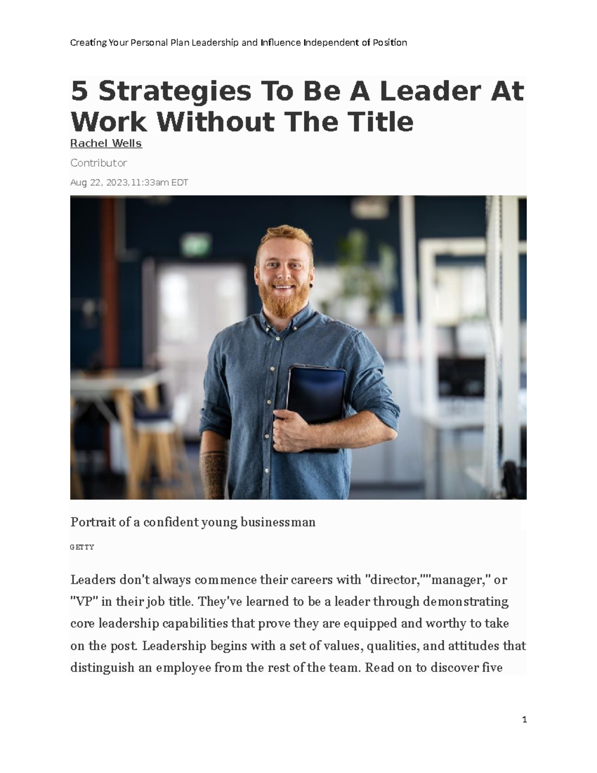 5 Strategies To Be A Leader At Work Without The Title - They've learned ...