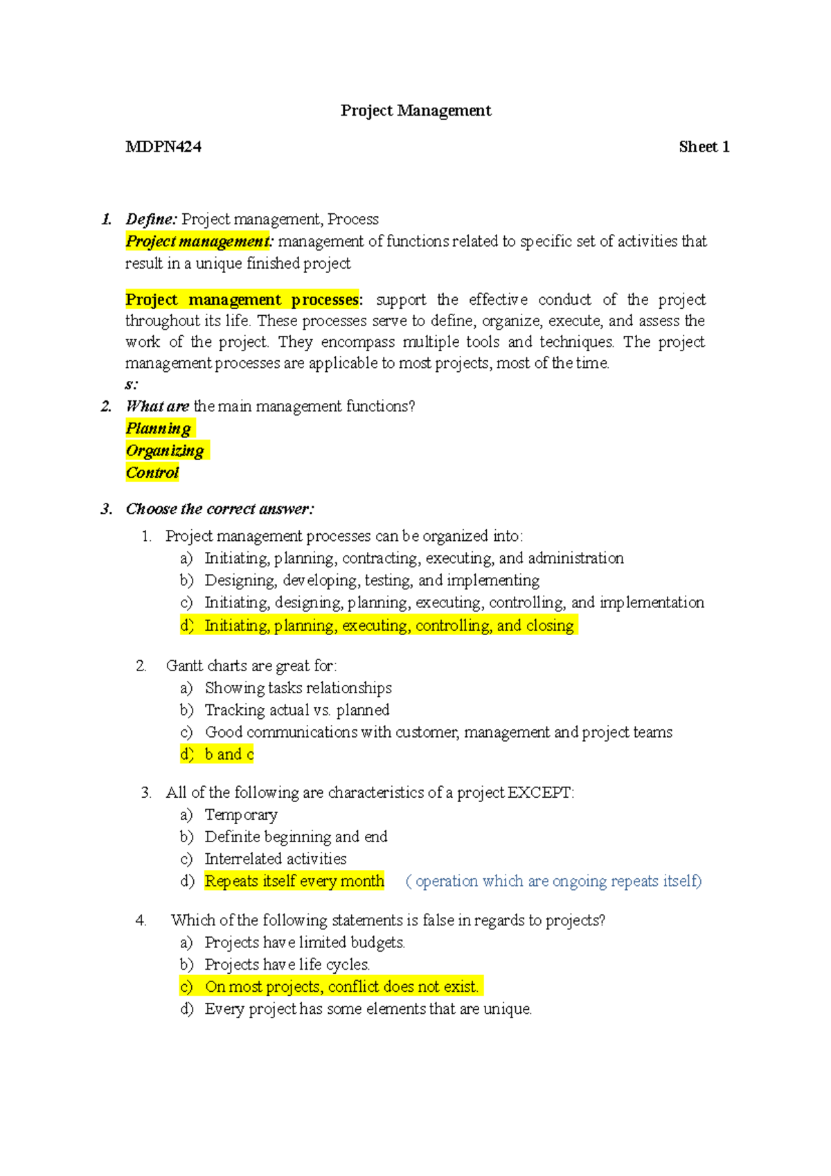 MDPN424 PM Sheet - pm course - Project Management MDPN424 Sheet 1 ...