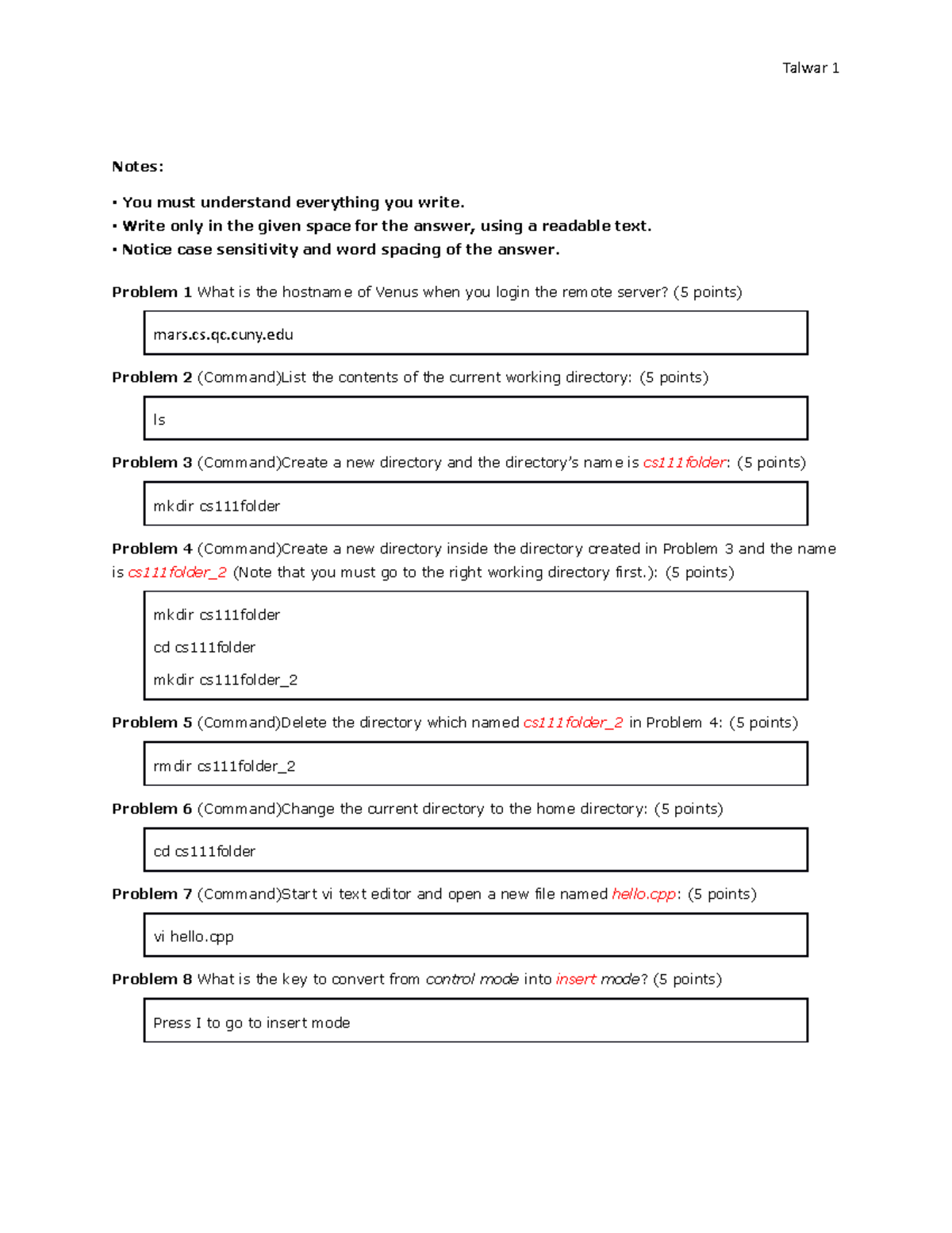 Cs Hw 1 Cs Lab Hw 1 Linux Codes Notes You Must Understand Everything You Write Write
