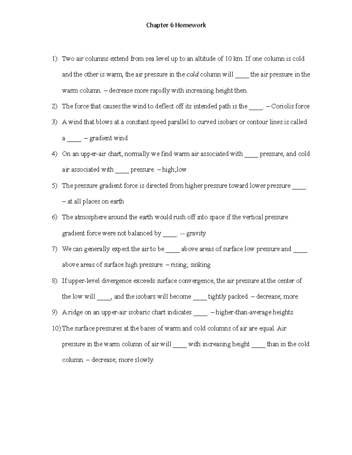 Chapter 6 Homework - Chapter 6 Homework Two air columns extend from sea level up to an altitude ...