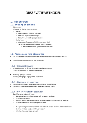 Samenvatting observatiemethoden - Observatiemethoden Observeren ...