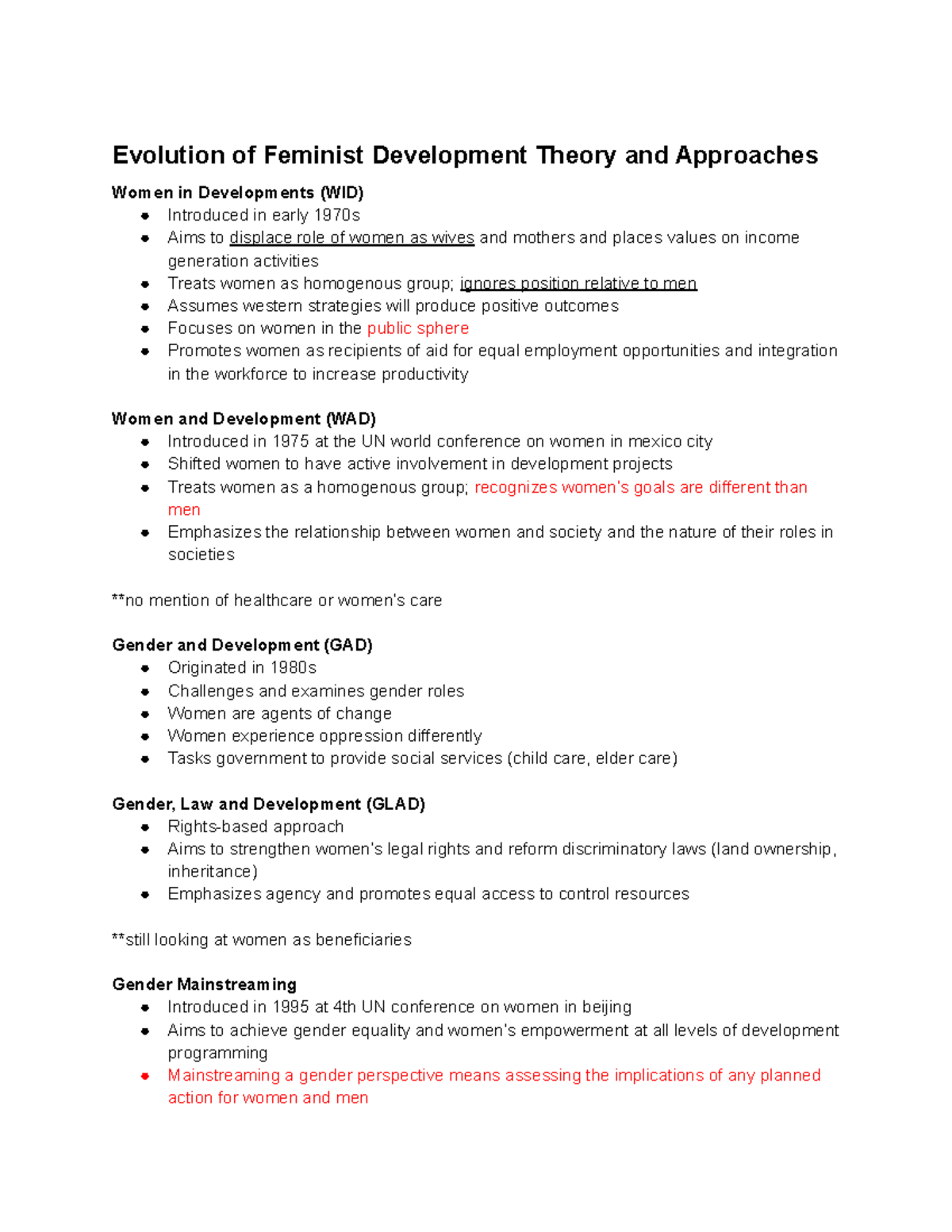 Gender and Development Lecture Notes - Evolution of Feminist ...
