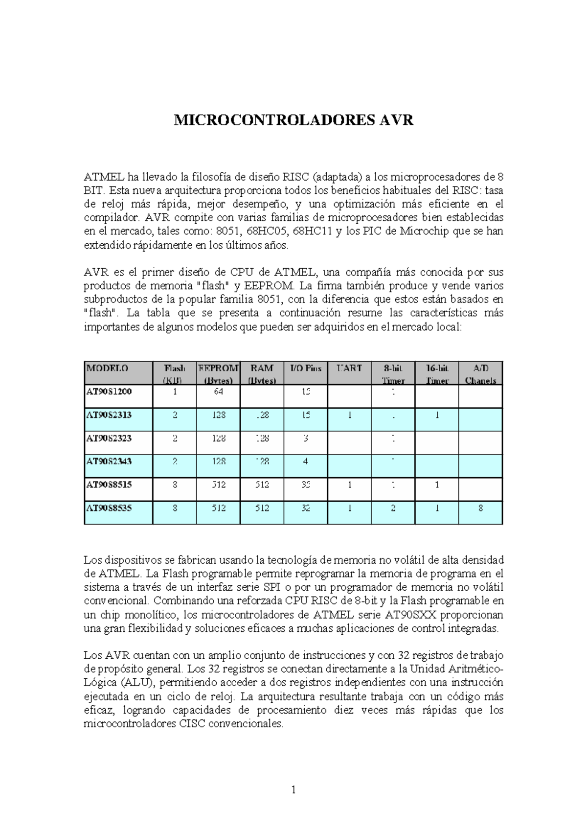 Instrucciones y ejemplos en avr - MICROCONTROLADORES AVR ATMEL ha llevado la filosofía de diseño ...