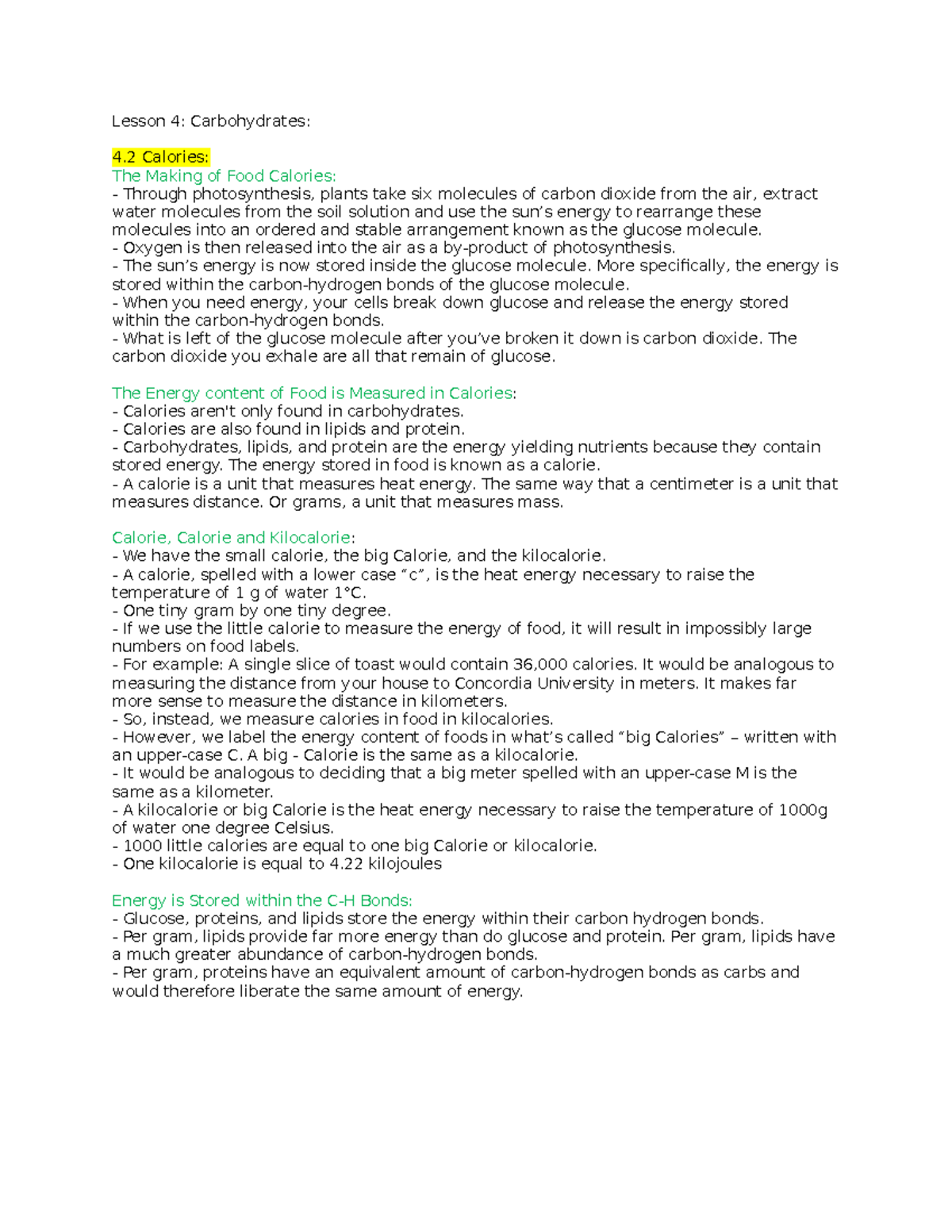 Lesson 4- Carbohydrates - Lesson 4: Carbohydrates: 4 Calories: The ...