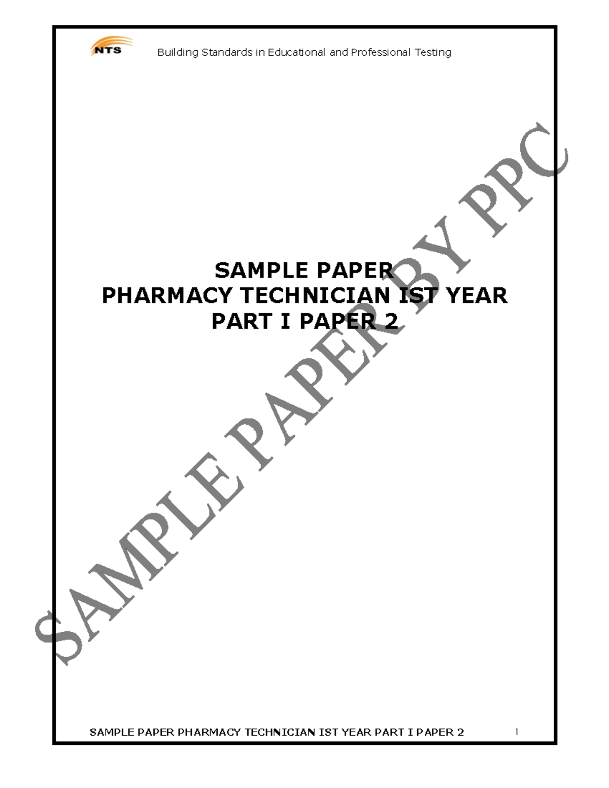 PPC Sample 1 - Latez tfdv notes - SAMPLE PAPER PHARMACY TECHNICIAN IST ...
