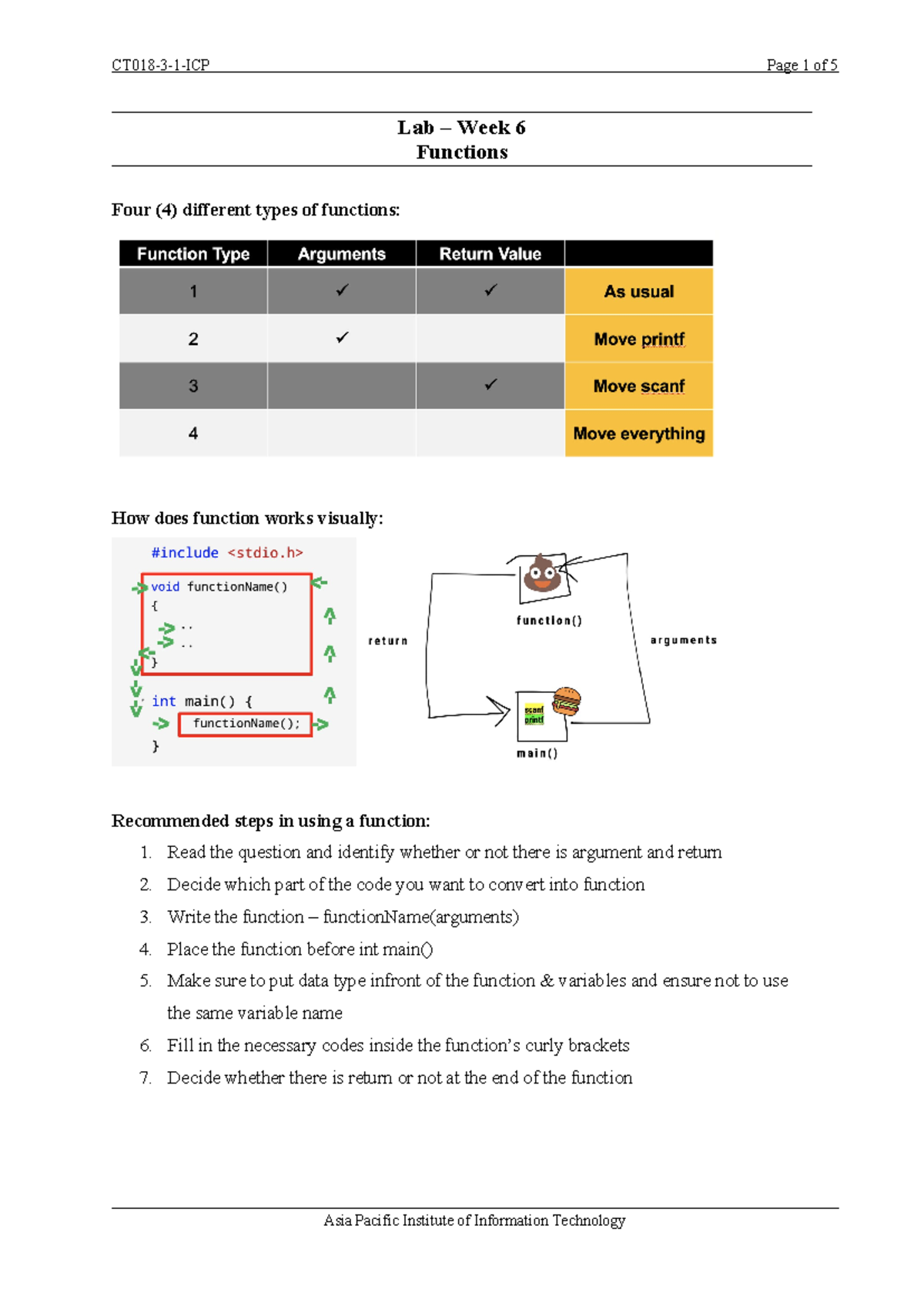 Lab - Functions - revision question and answer - Lab – Week 6 Functions Four (4) different types ...