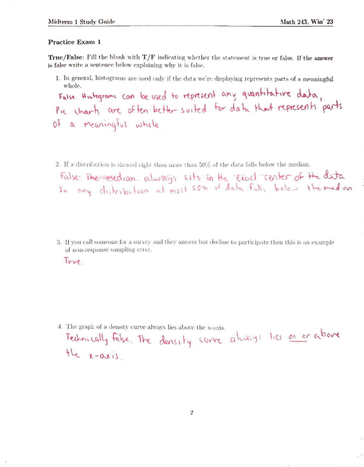 Midterm 1 Study guide solutions - Midterm 1 Study Guide Math 243, 23 ...