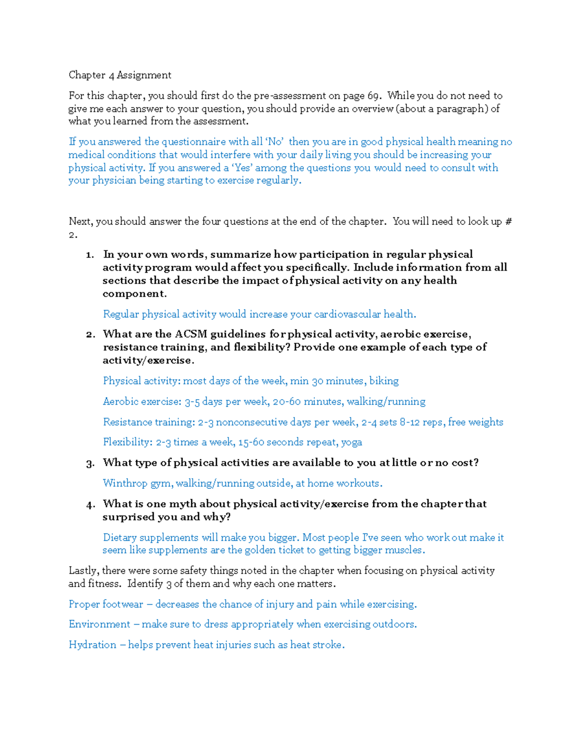 Chapter 4 questions - Chapter 4 Assignment For this chapter, you should ...