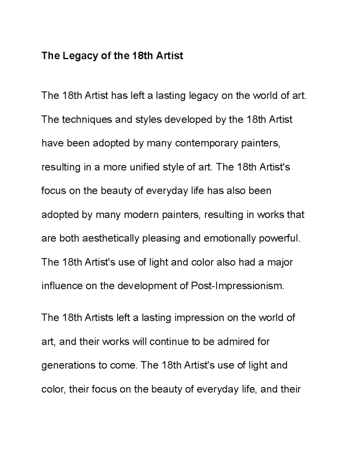 The Legacy of the 18th Artist - The techniques and styles developed by ...
