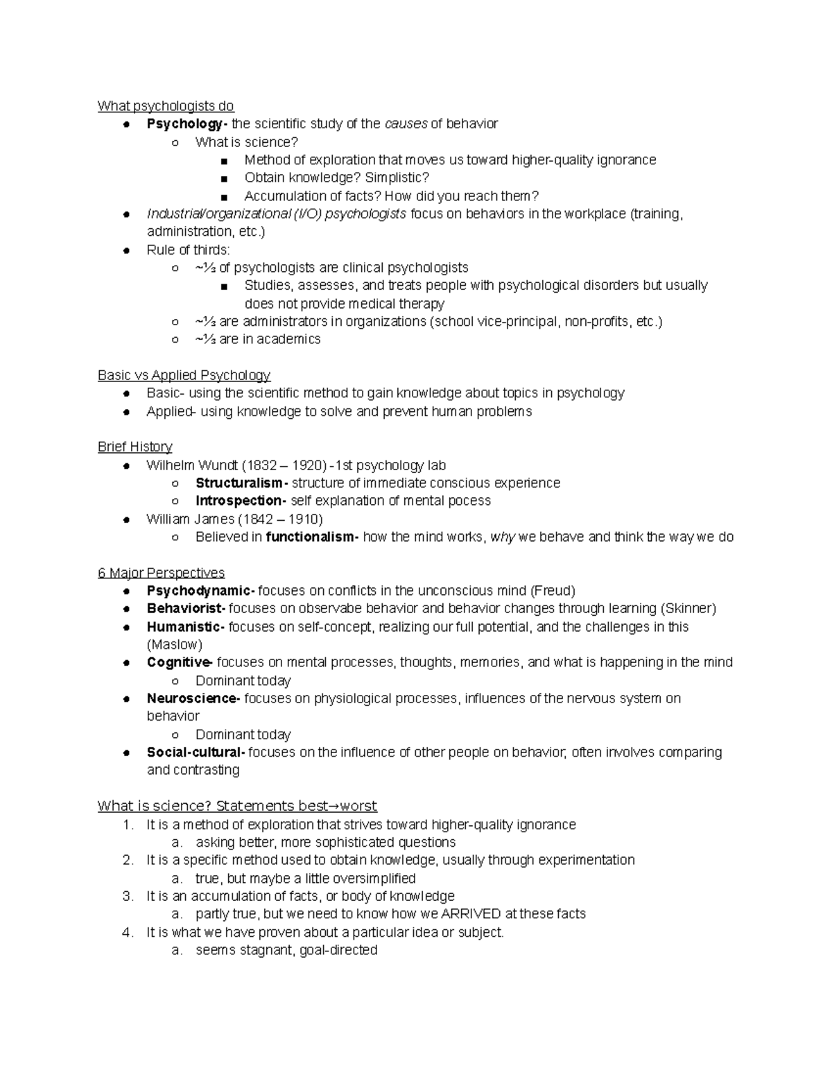 Psych Exam 1 - Material outline for unit 1 exam study guides, not ...