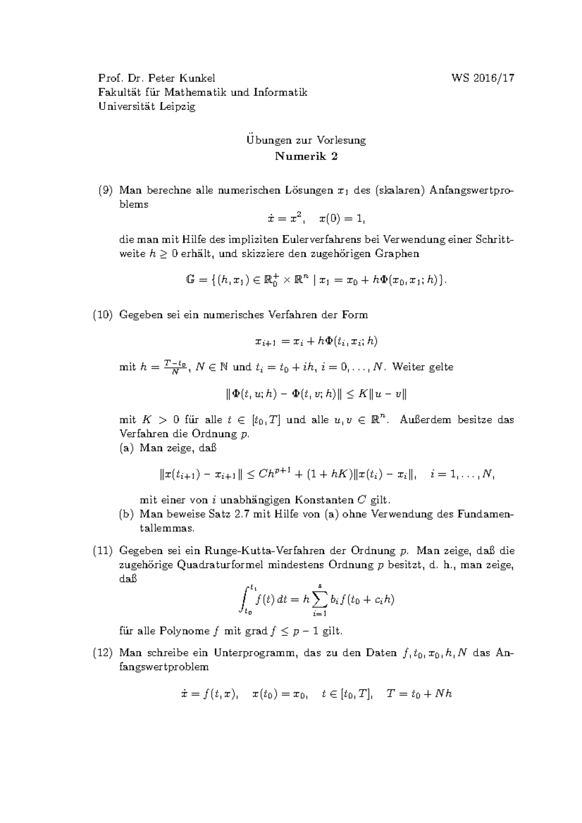 (WS 2016/17) Übungen Numerik - Prof. Dr. Peter Kunkel ur Mathematik und ...