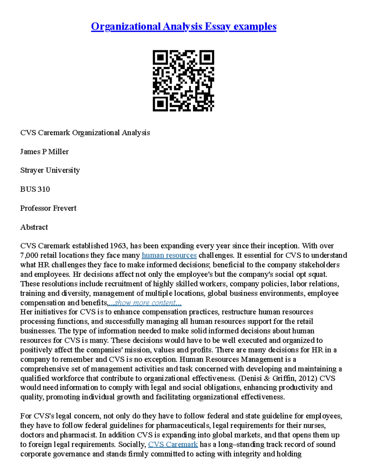 Analysis Essay Example Topics - Organizational Analysis Essay examples ...