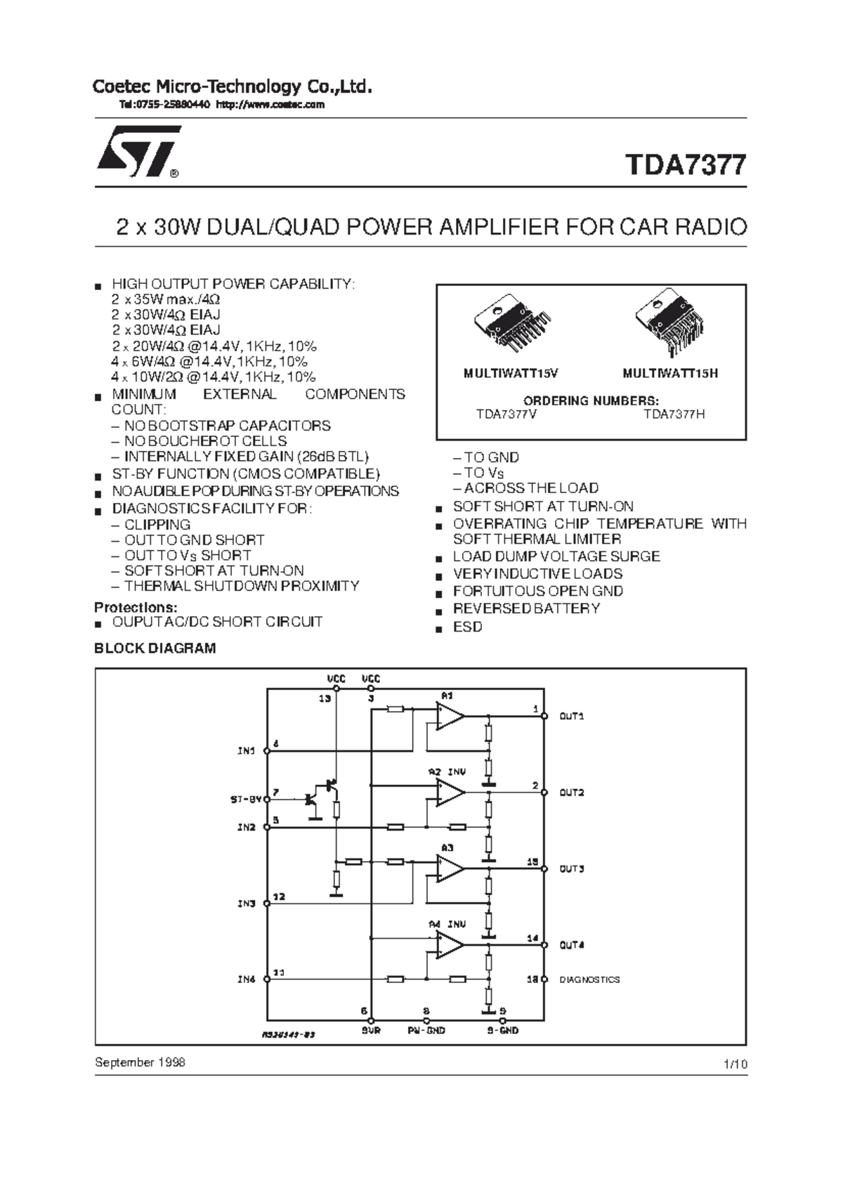 TDA7377 - About tda ic modus - 2 x 3 0 W DUAL/QUAD POWER AMPLIFIER FOR ...