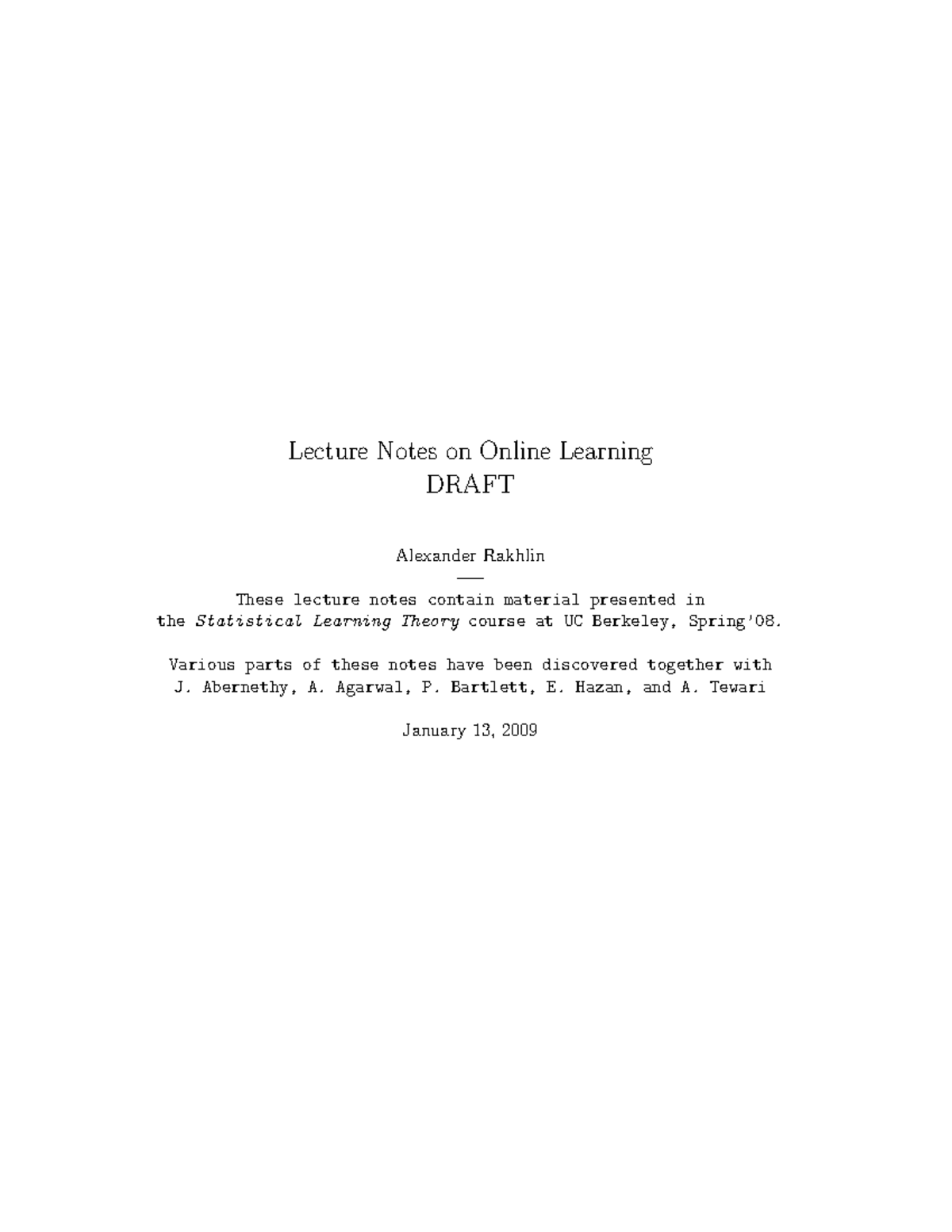 Summary - Lecture notes on online learning draft - Lecture Notes on ...