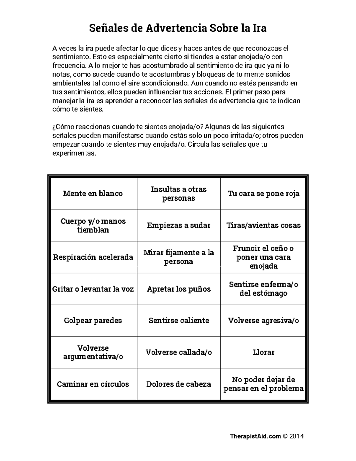 Anger warning signs spanish - Señales de Advertencia Sobre la Ira ...