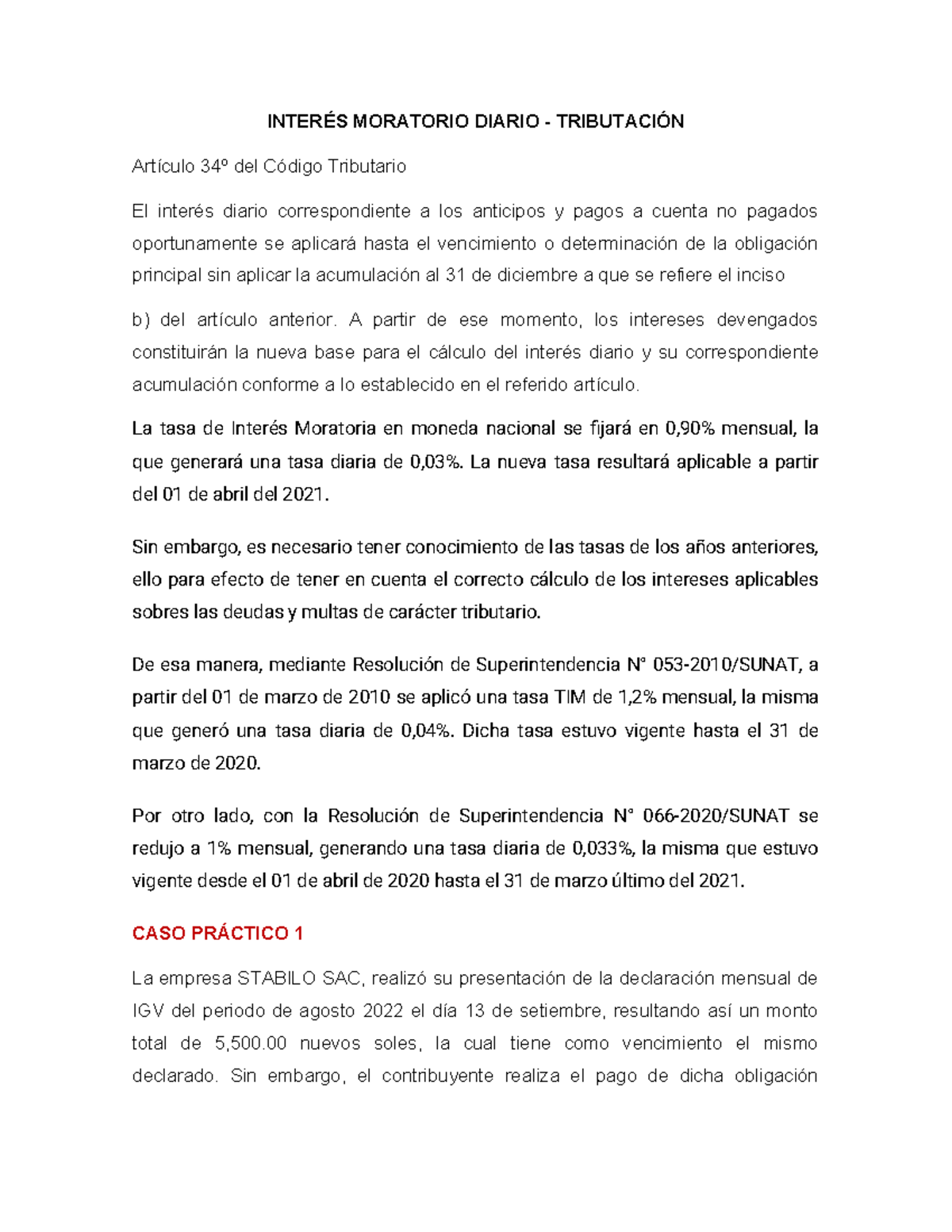 Interés moratorio diario - INTERÉS MORATORIO DIARIO - TRIBUTACIÓN ...