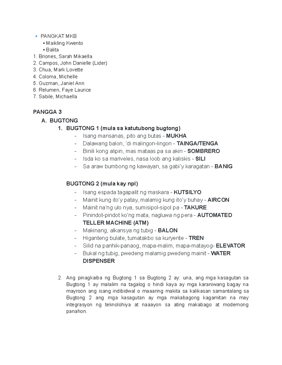 Pangga 3 Pangkat MKB - bugtong/sawikain/alamat - 🔹 PANGKAT MKB Maikling Kwento Balita 1. - Studocu