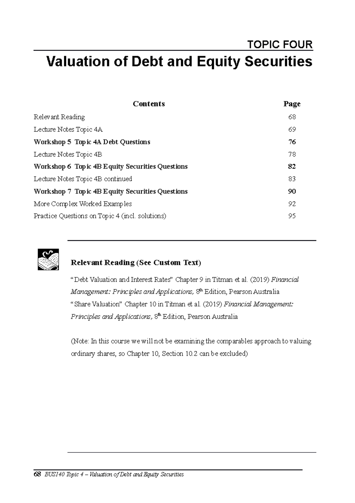 BUS140 Topic 4 Valuation Debt Equity S2 2022 Workbook Version - TOPIC ...