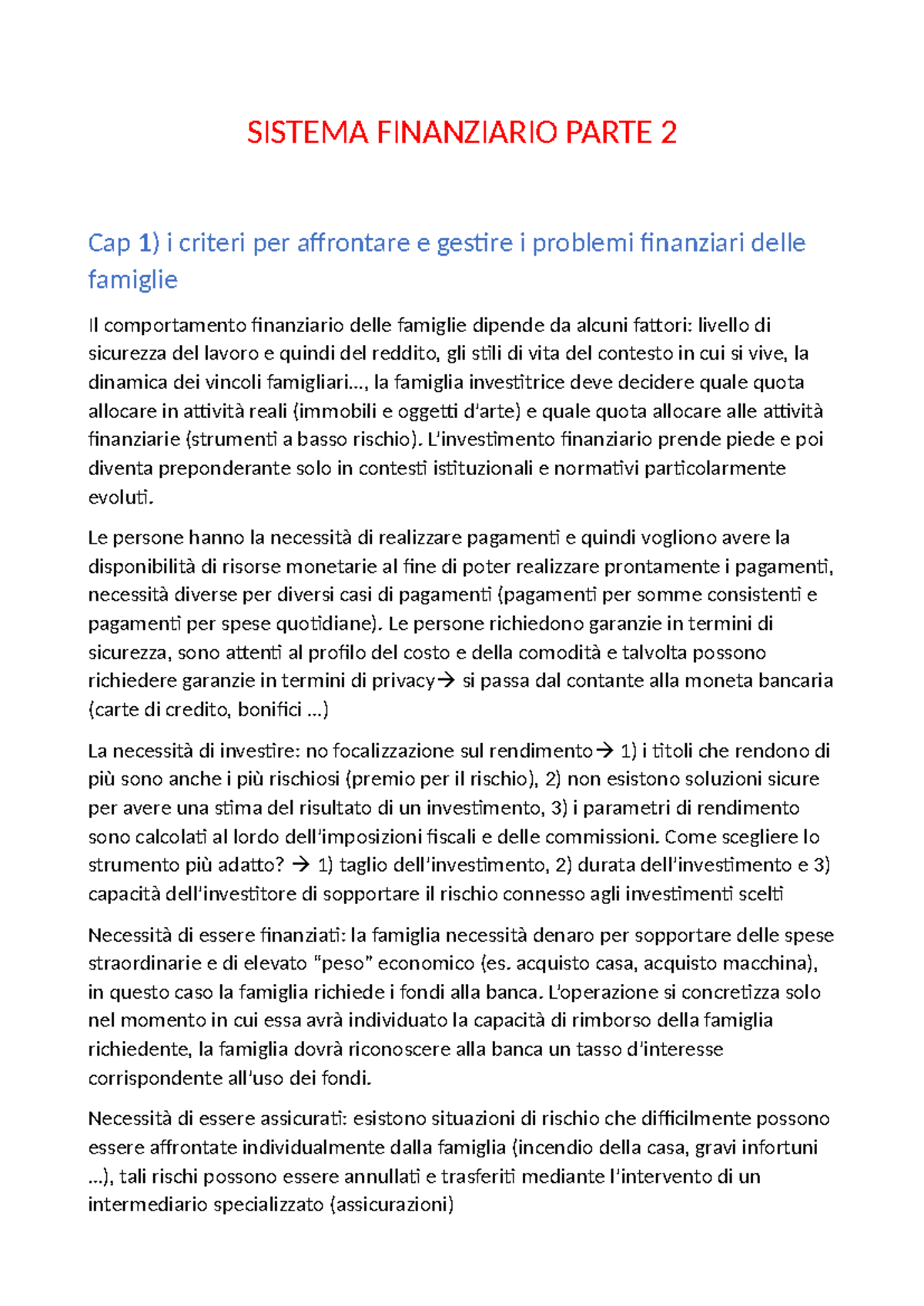 Sistema Finanziario Parte 2 - SISTEMA FINANZIARIO PARTE 2 Cap 1) i ...