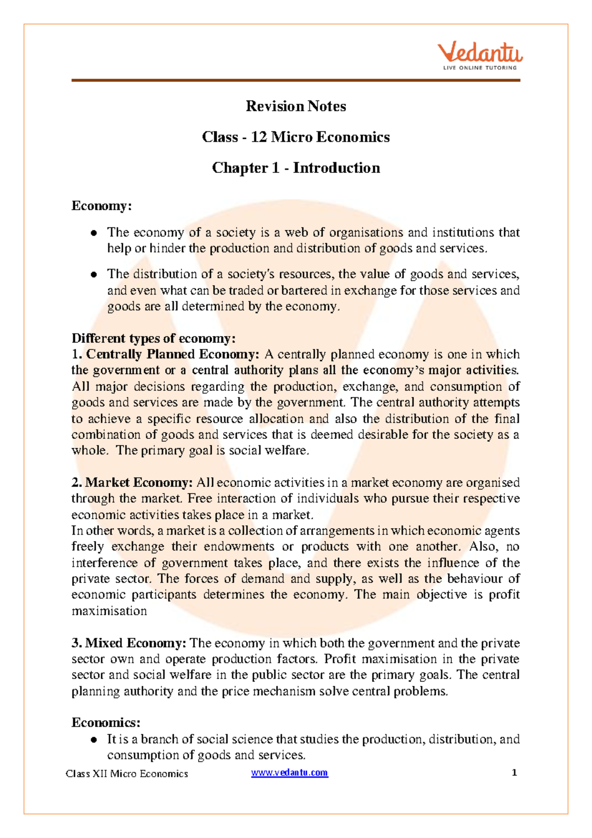 Cbse class 12 micro economics notes chapter 1 - Revision Notes Class ...