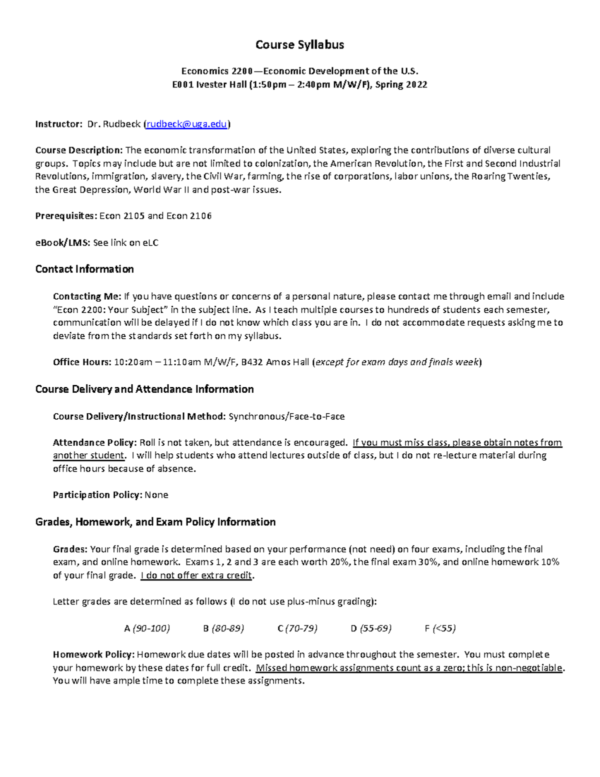 Rudbeck Econ2200 Spr22 Syllabus 2 - Course Syllabus Economics 2200 ...