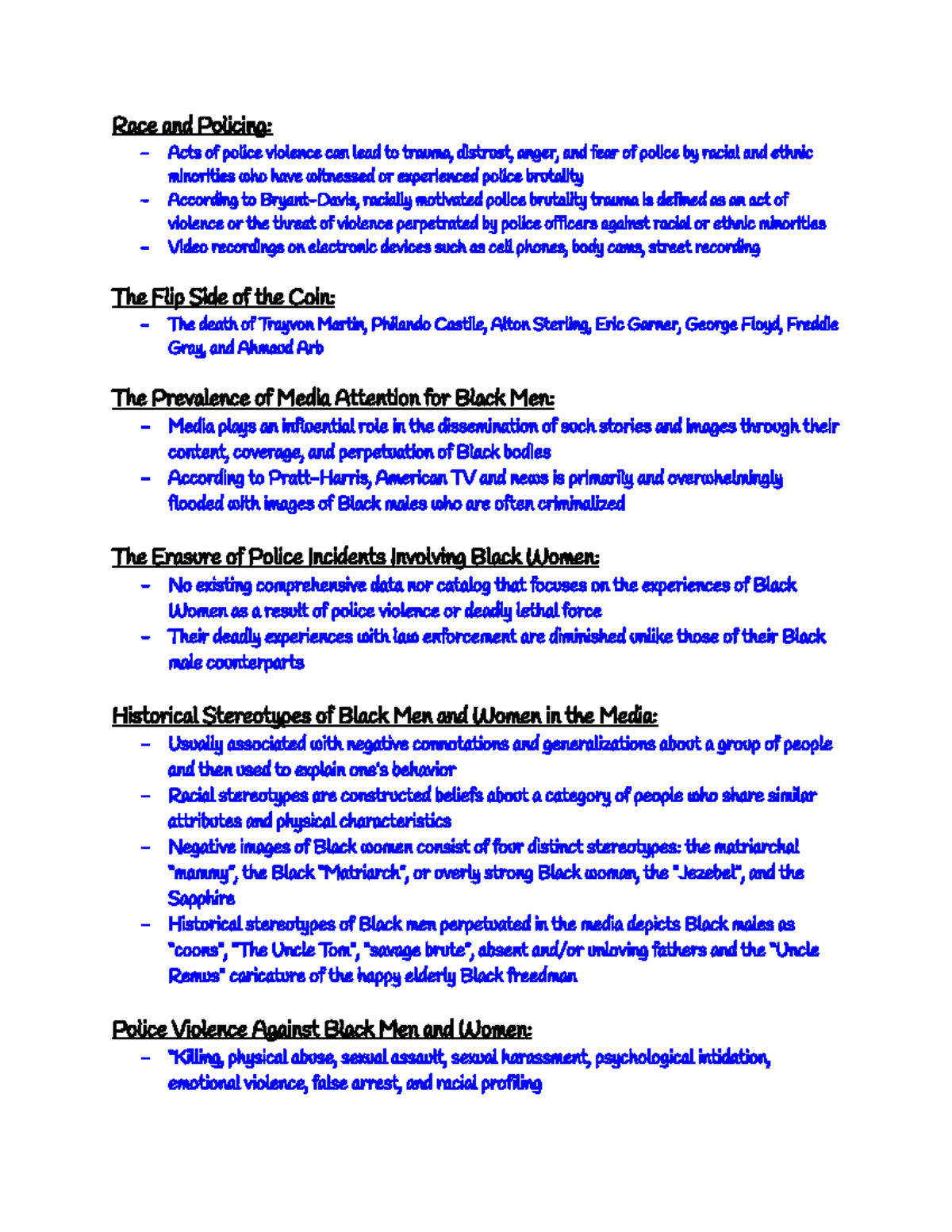 Deviance Notes - Race and Policing: - Acts of police violence can lead ...