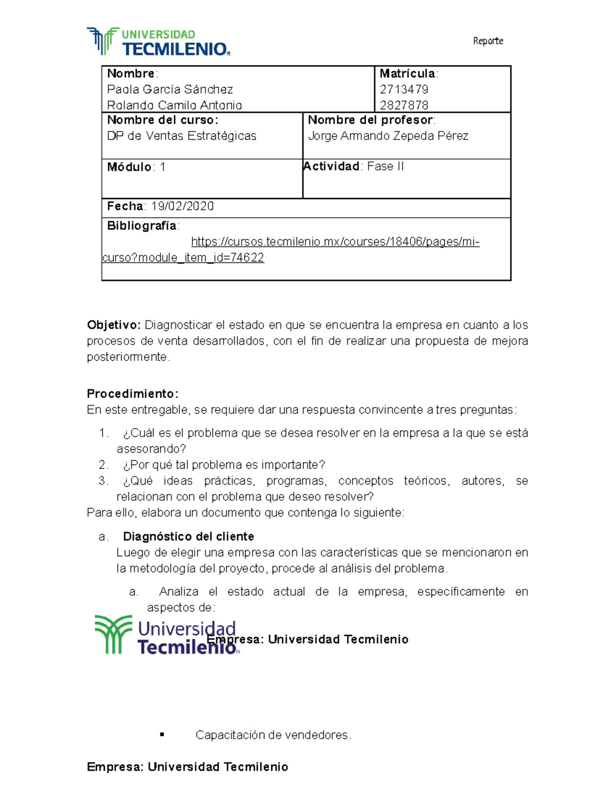 Fase II Proyecto de ventas (PV) - Nombre: Paola García Sánchez Rolando ...