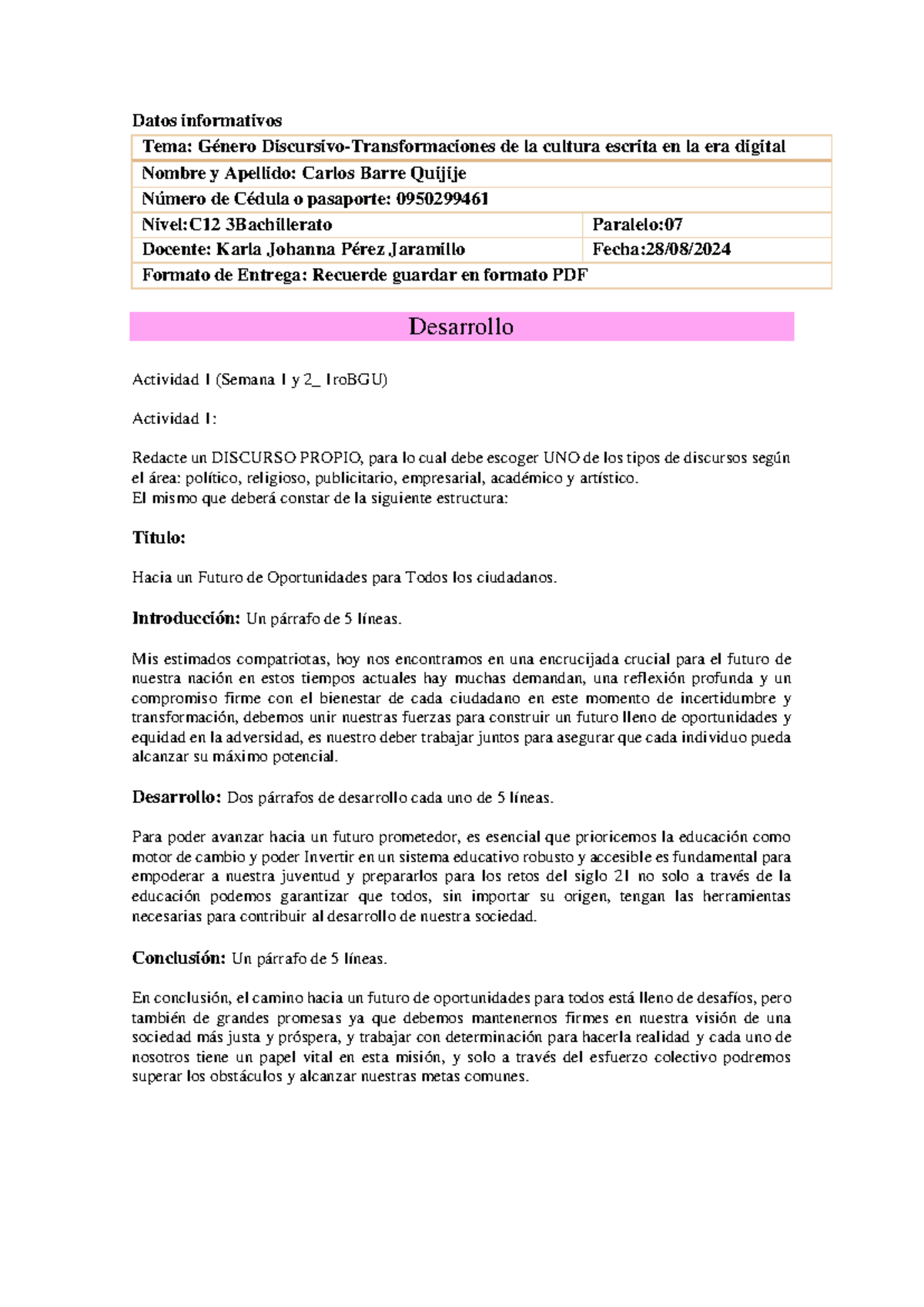 Lenguaje C13 3Bachillerato U1-S1y S2 - Datos informativos Tema: Género Discursivo ...
