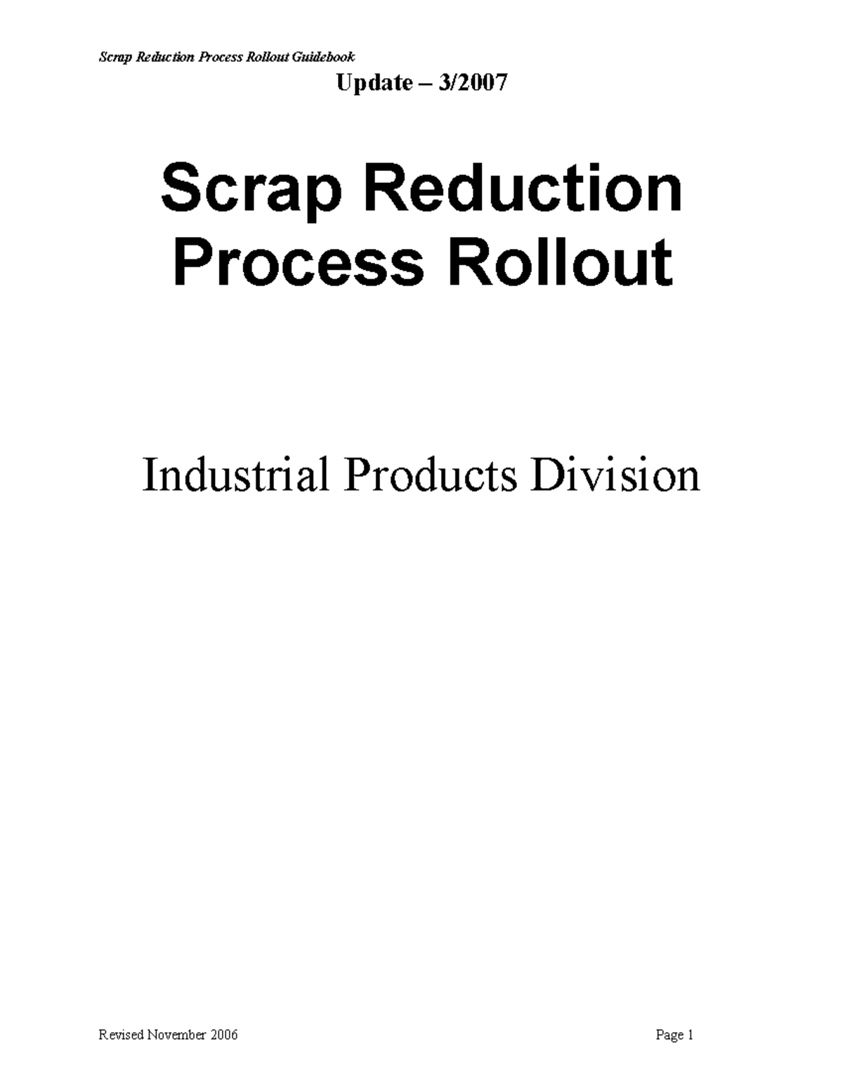 Scrap Reduction Process Preliminary Info, 3-15-07 - Update – 3/ Scrap ...