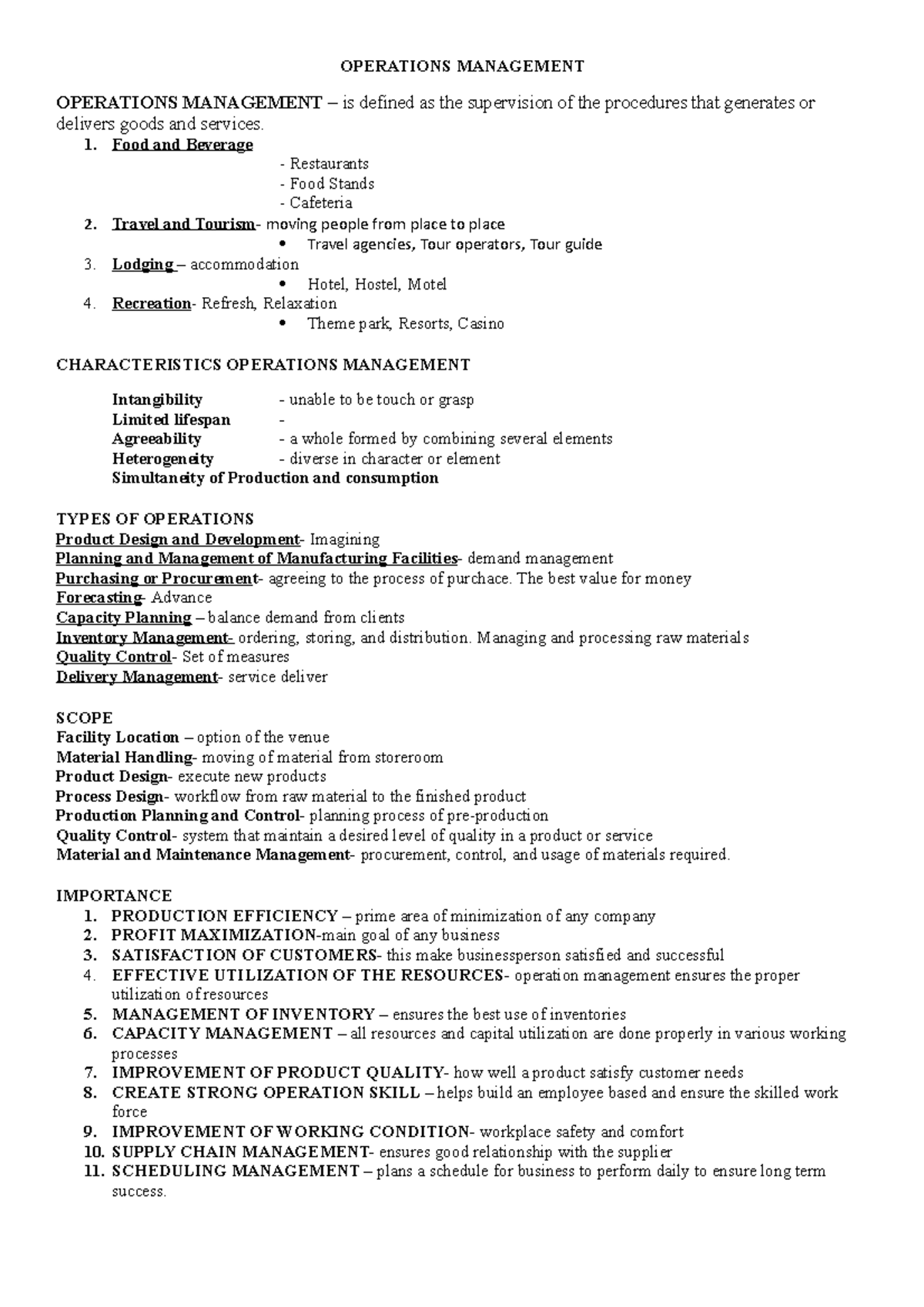 Catering - OPERATIONS MANAGEMENT OPERATIONS MANAGEMENT – is defined as ...